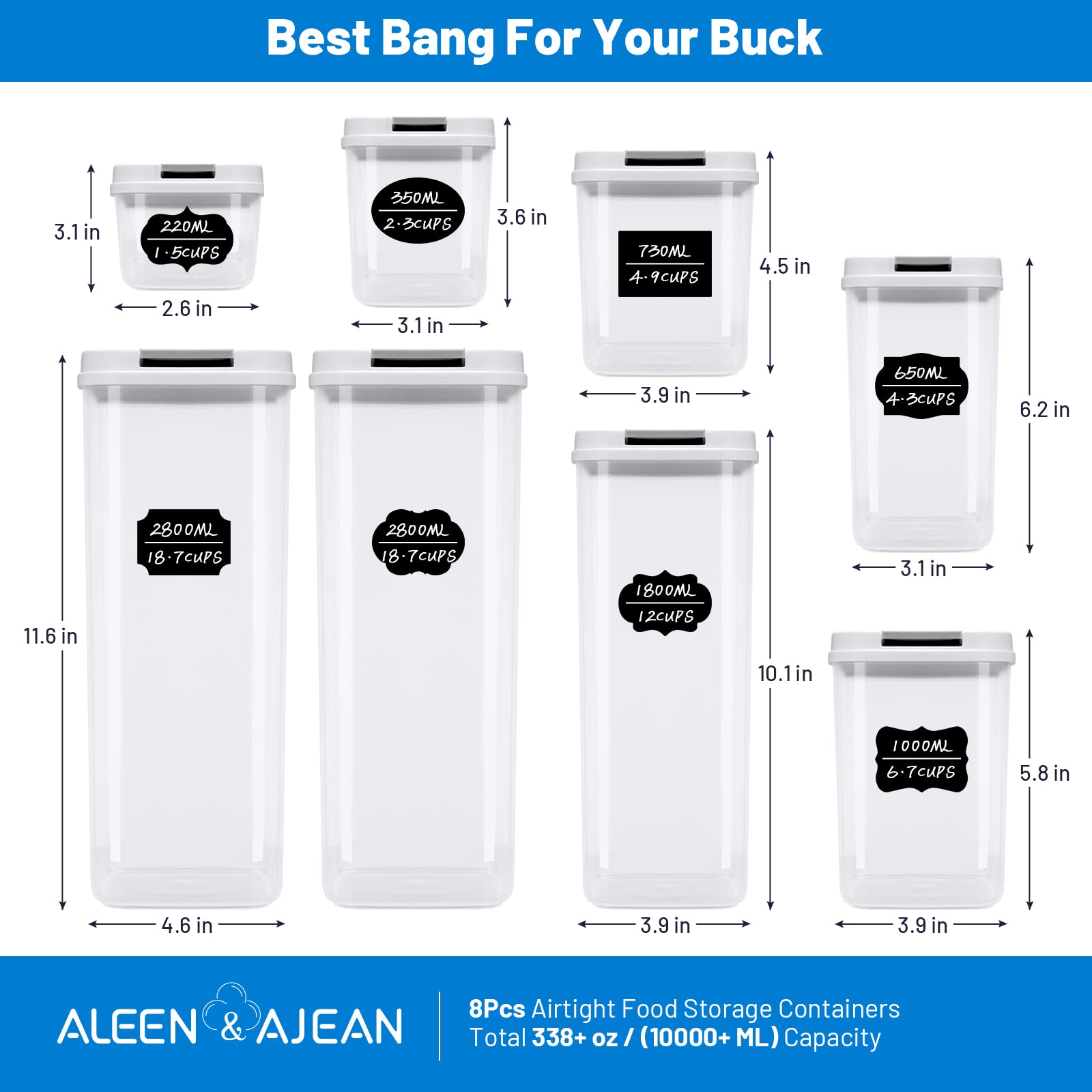 Airtight Food Storage Containers Set[8 Pcs], Kitchen & Pantry ...