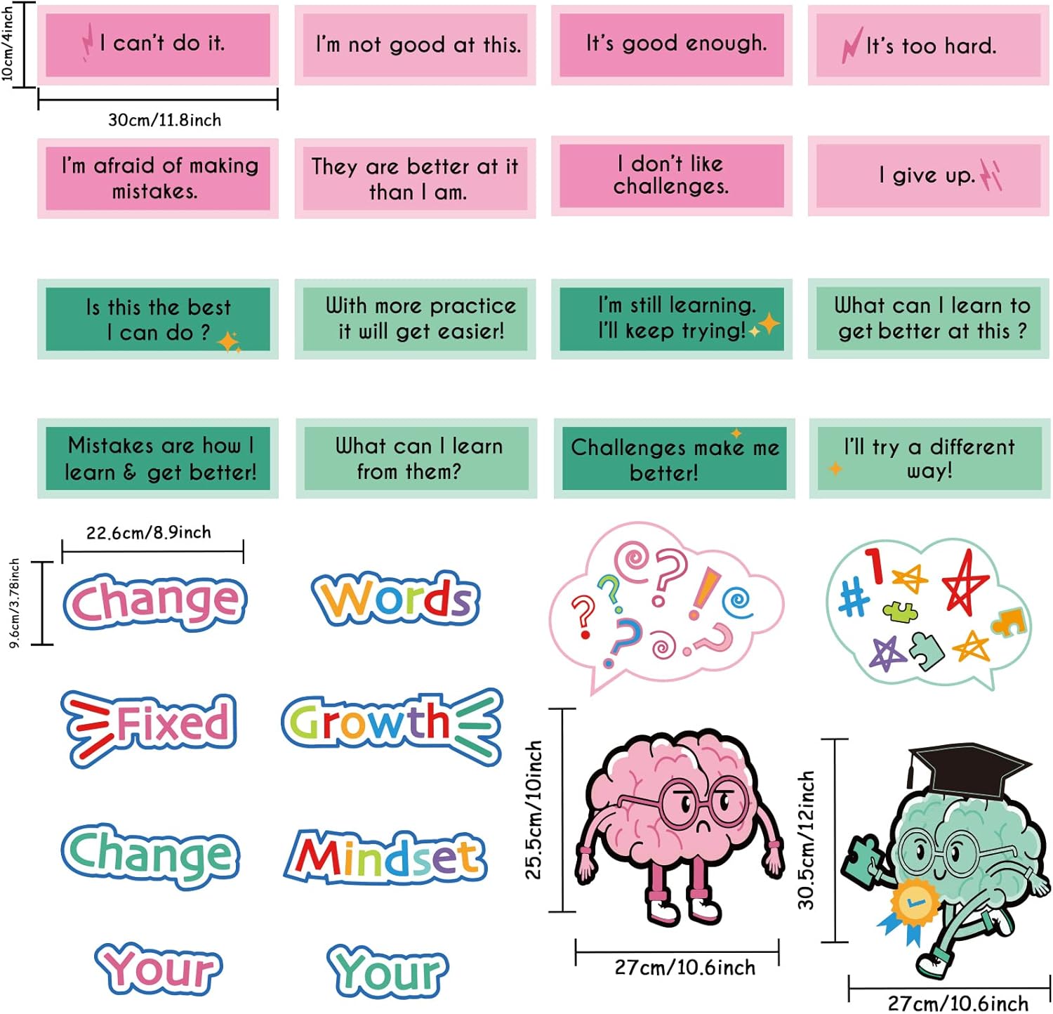 Juego de 28 carteles de mentalidad de crecimiento, tablón de anuncios ...