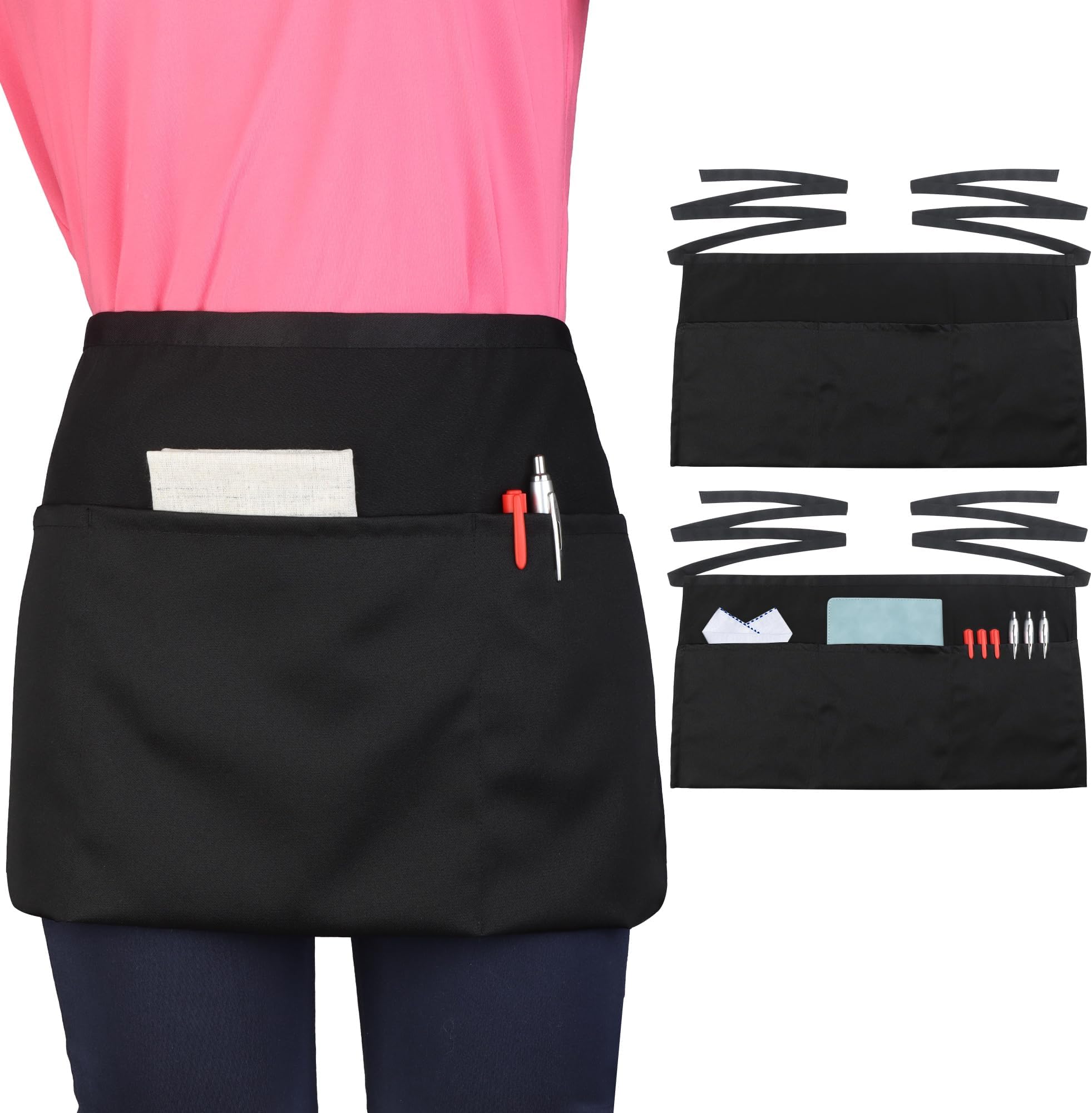 Amazon.com: 12 Pack - Black Server Waist Aprons, Waitress Half Apron ...