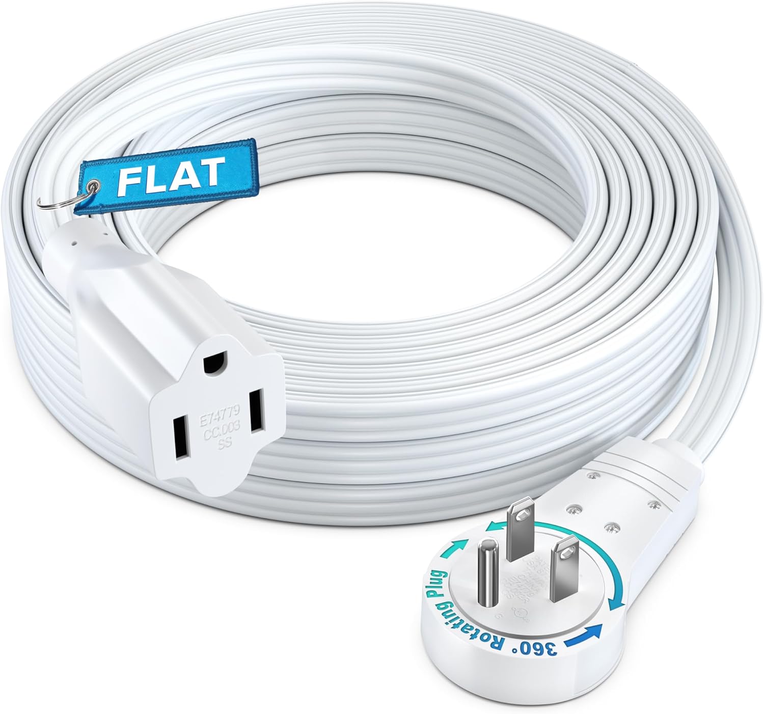 Maximm 360 Rotating Flat Plug Extension - 20ft Low Profile Cord for ...