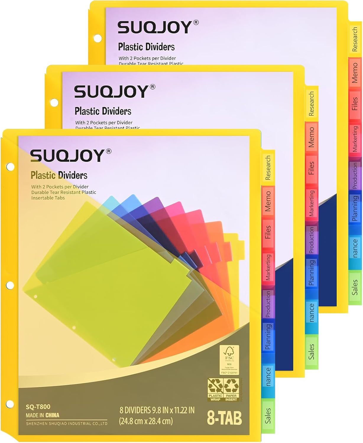 Amazon.com : SUQJOY 8-Tab Dividers for 3 Ring Binder, 24 Count Binder ...