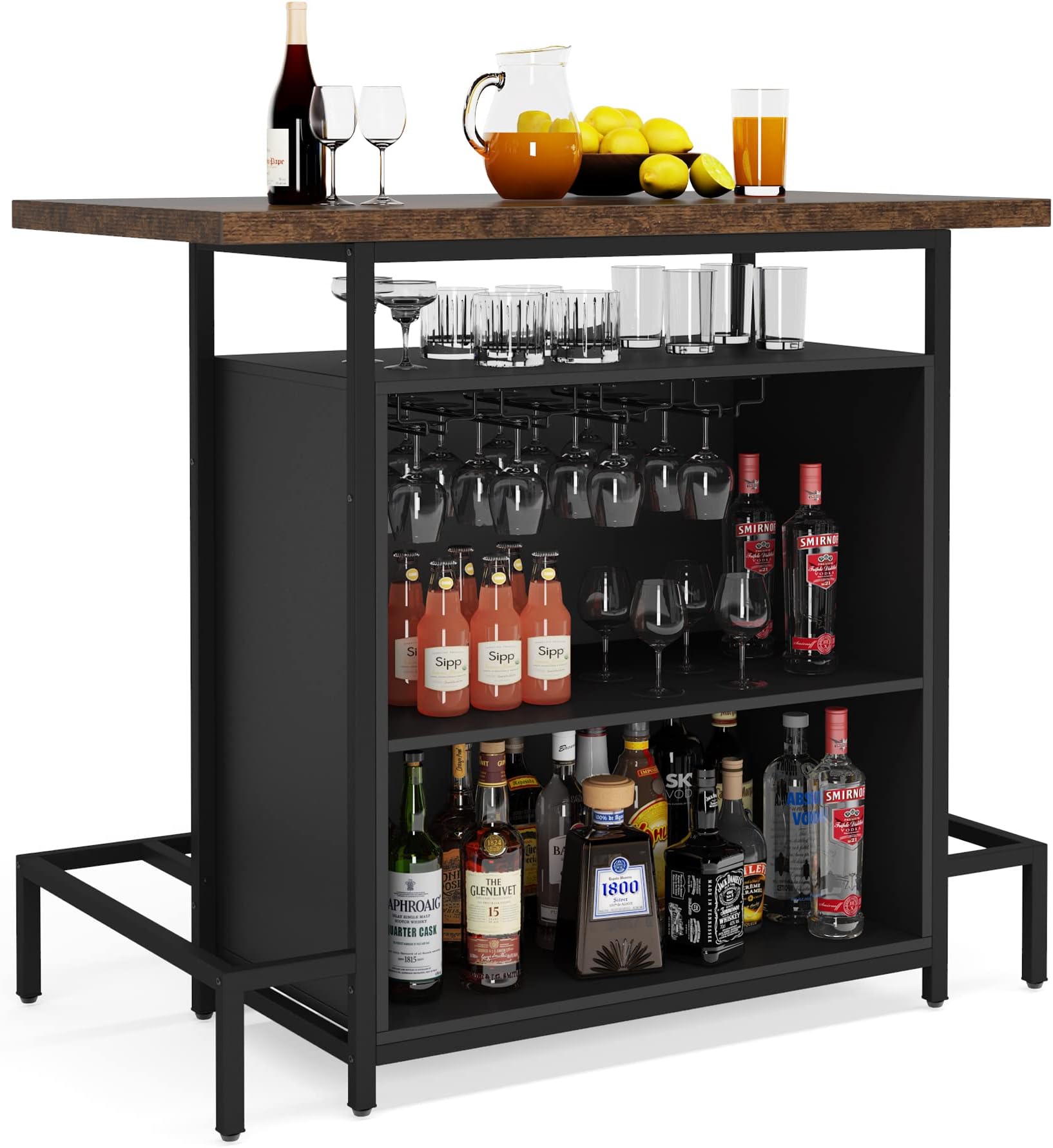 Amazon.com: Loomie Bar Table Cabinet with LED & Drawer, Mini Liquor Bar ...