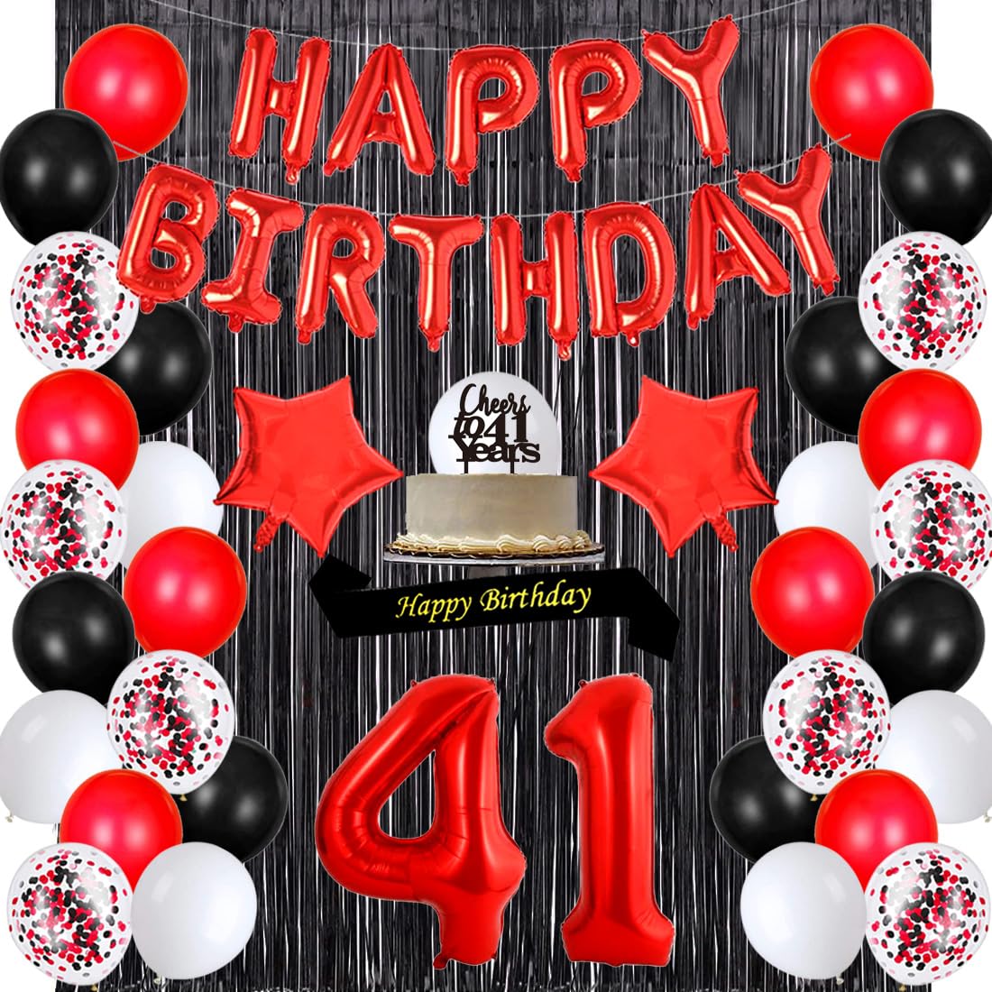 Red 41st Birthday Decorations Happy Banner Sash Cheers To 41 ...