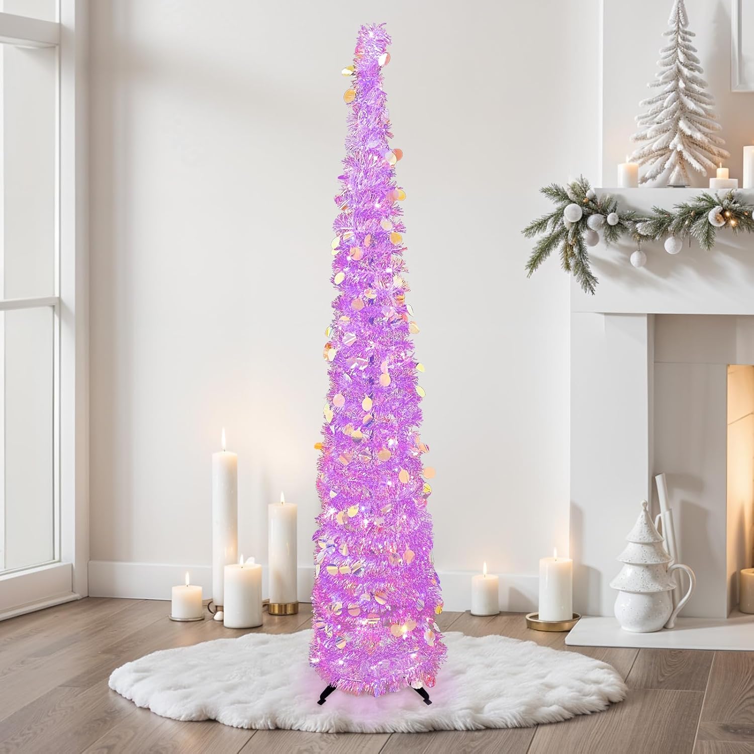 Amazon.com: OurWarm 5 FT Purple Pop Up Christmas Tree with 60 LED ...