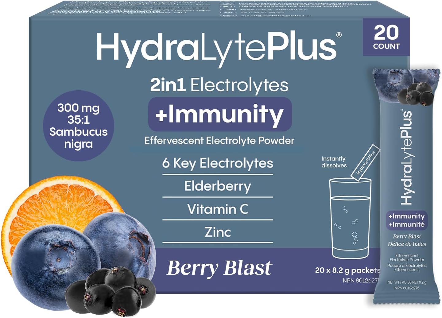 HydraLyte Plus Immunity - Electrolytes + Vitamin C Powder + Elderberry ...