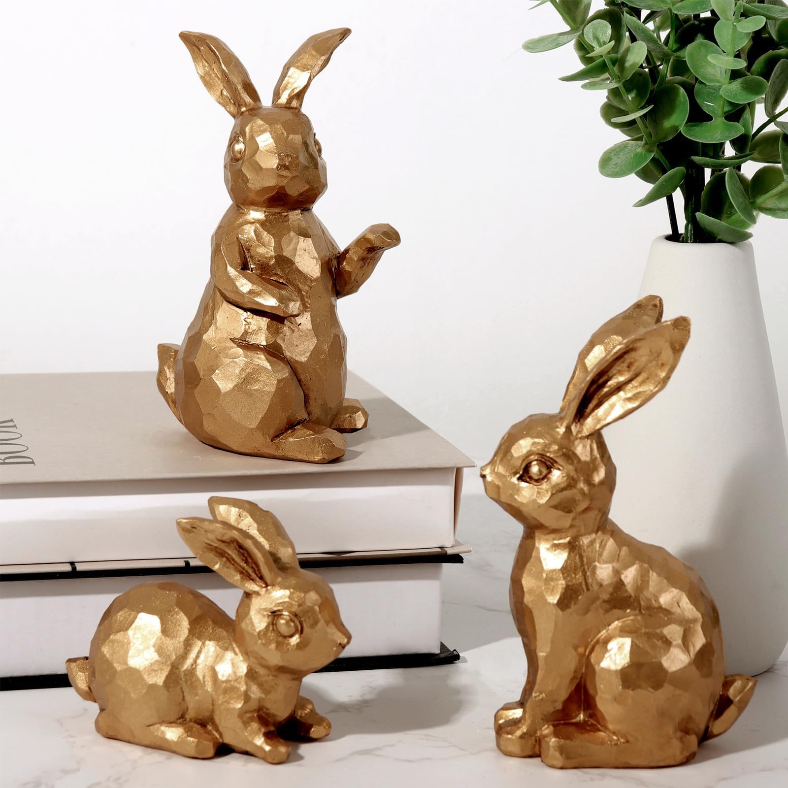 Amazon.com: Pawliss Easter Decorations Bunny Decor: Golden Resin Rabbit ...