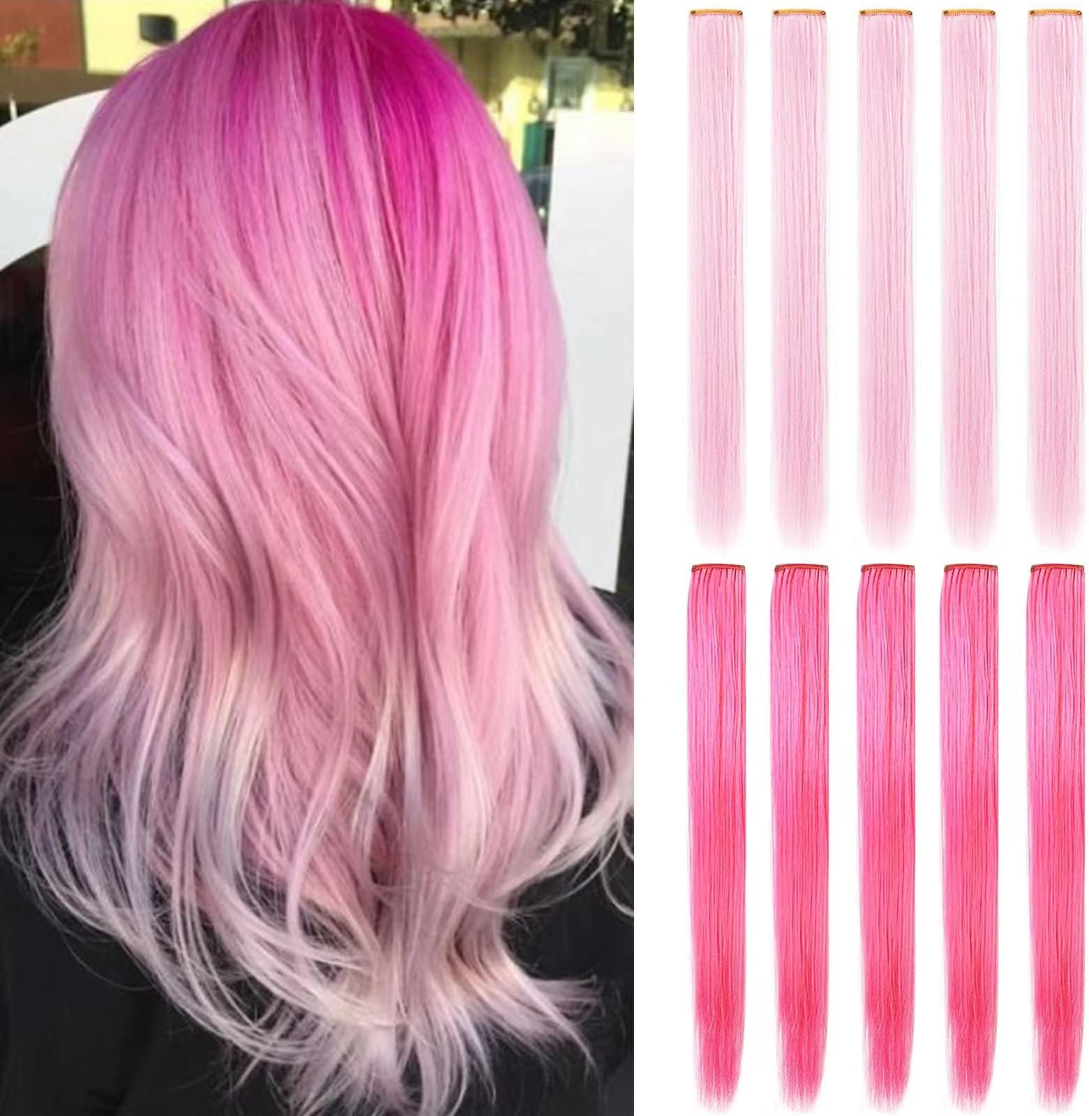 Amazon.com : MOSCSMDY 10PCS 20''Light Pink and Hot Pink Hair Extensions ...