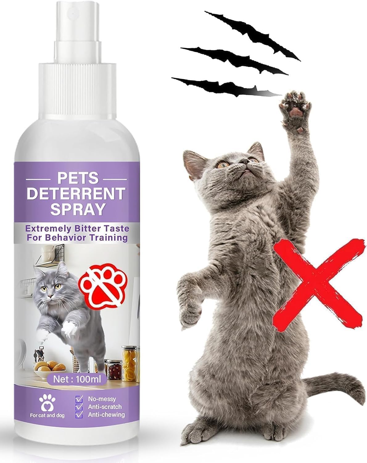Cat Deterrent Spray, 100ML Cat Repellent Spray for Furniture, Effective ...