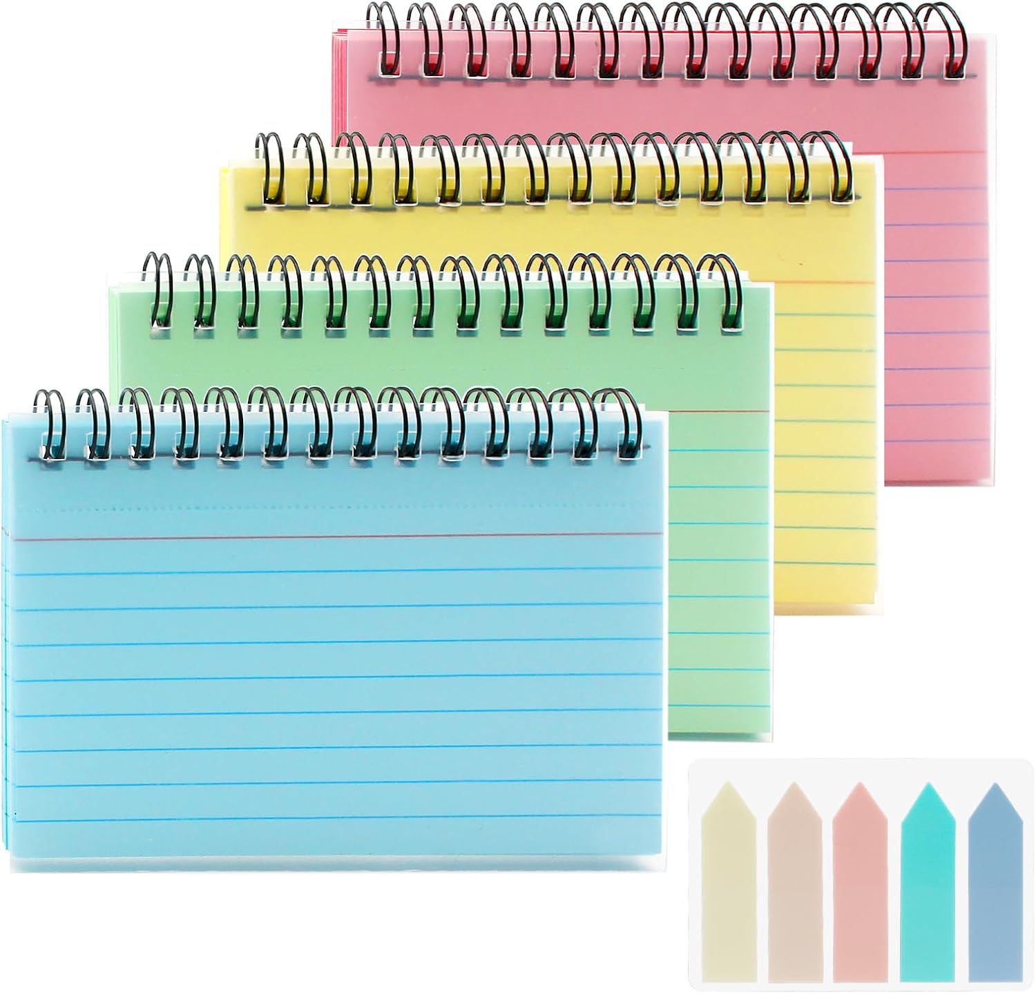 Index Cards, 200 Sheets Coloured Spiral Bound Flash Cards, Revision ...