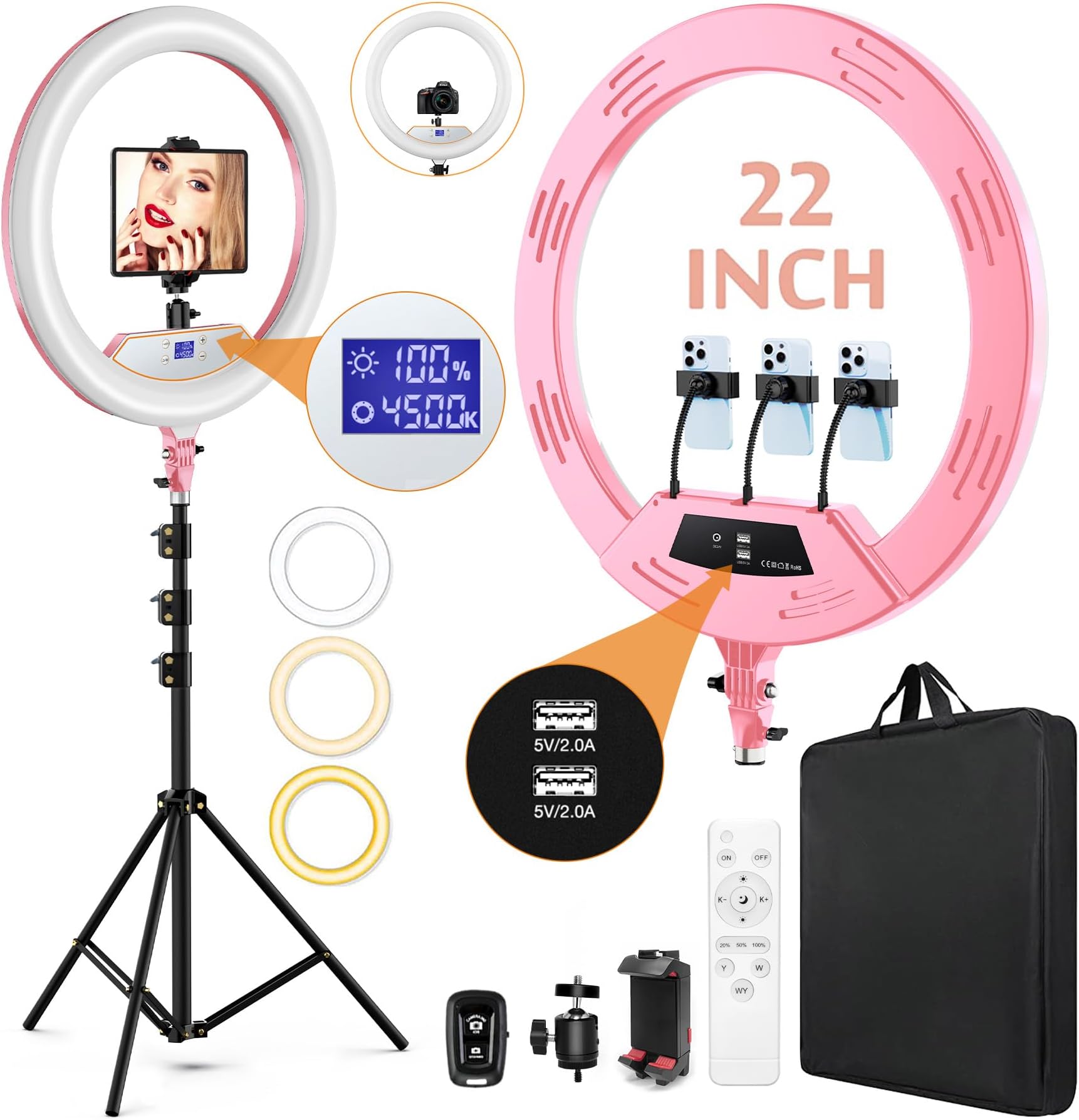 Amazon.com : 22"Ring Light with Stand,Ring Light Tripod for iPhone ipad ...