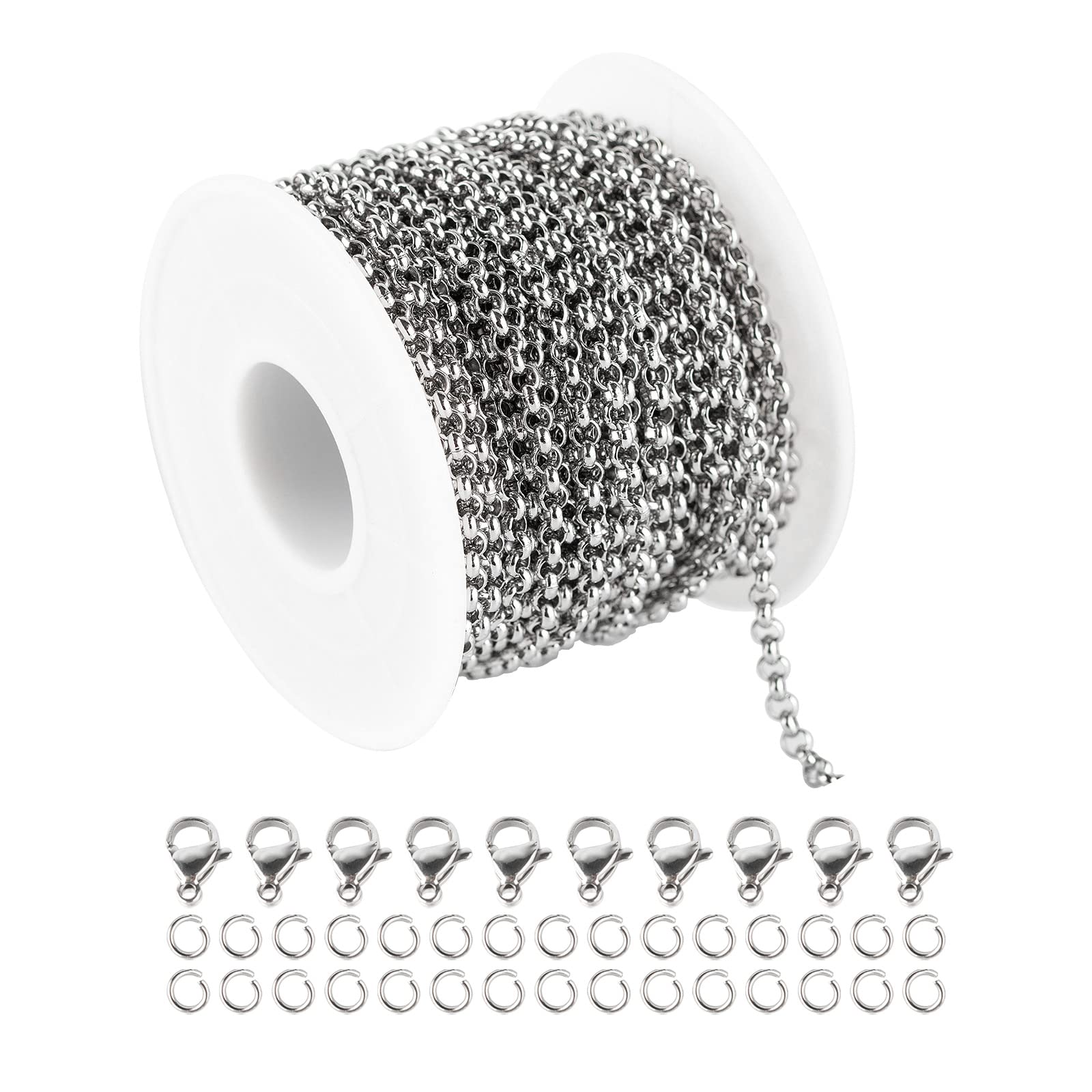 Amazon.com: UMAOKANG 16.4 Feet Silver Stainless Steel Circle Rolo Link ...