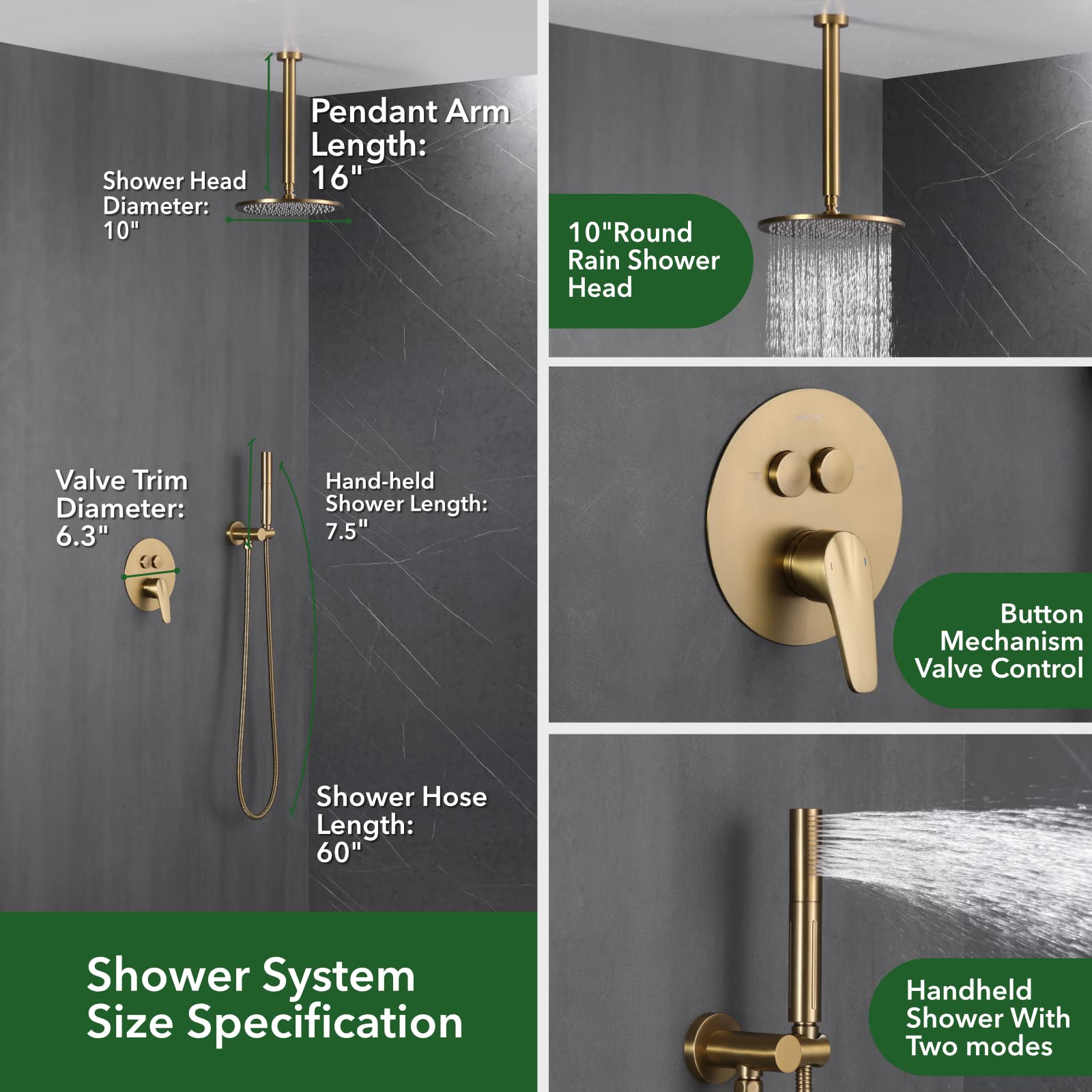 Snapklik.com : VANFOXLE Shower Faucets Sets Complete Brushed Gold Shower System, Push Button ...