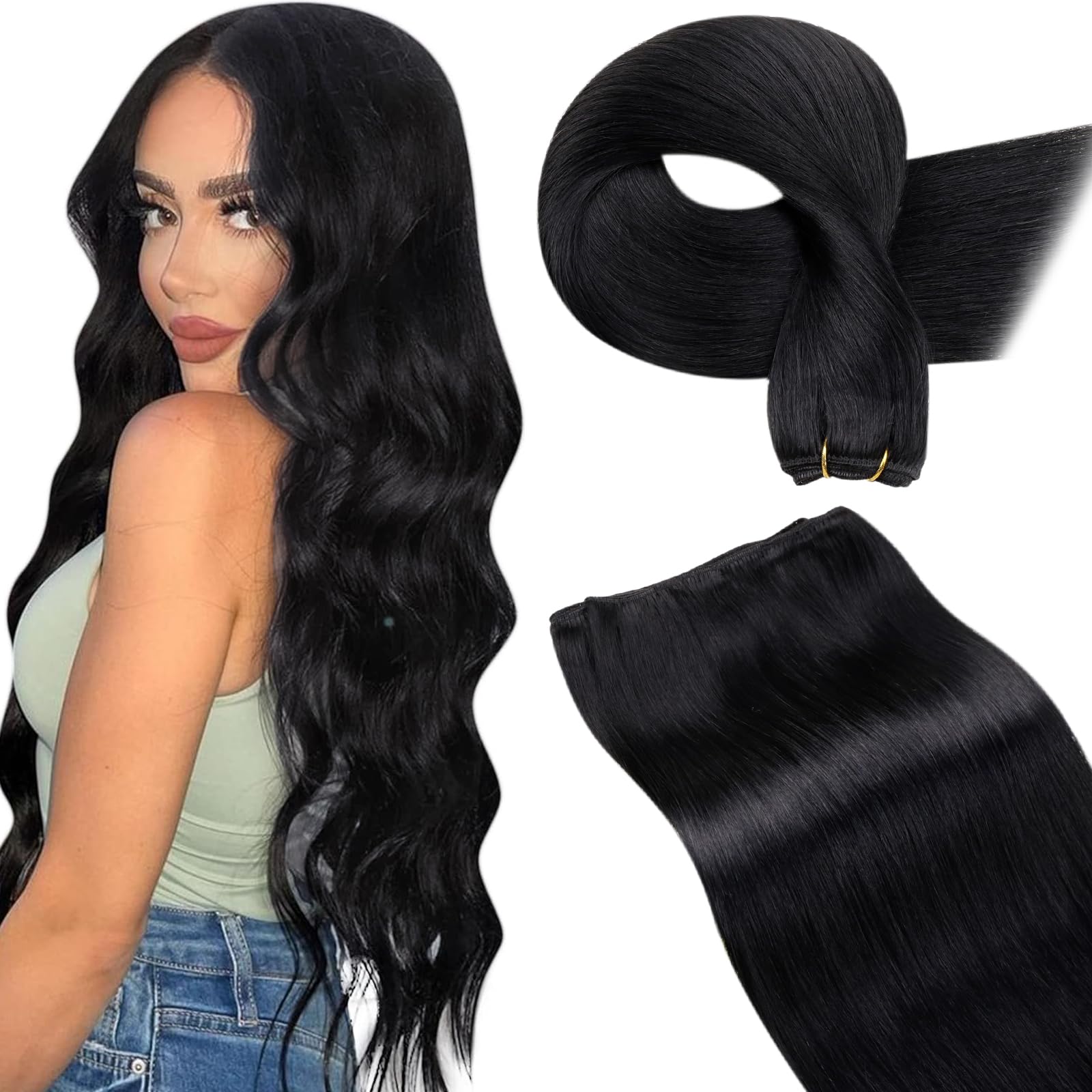 Amazon.com : LaaVoo 28 Inch Human Hair Weft Extensions Black Women 140g ...