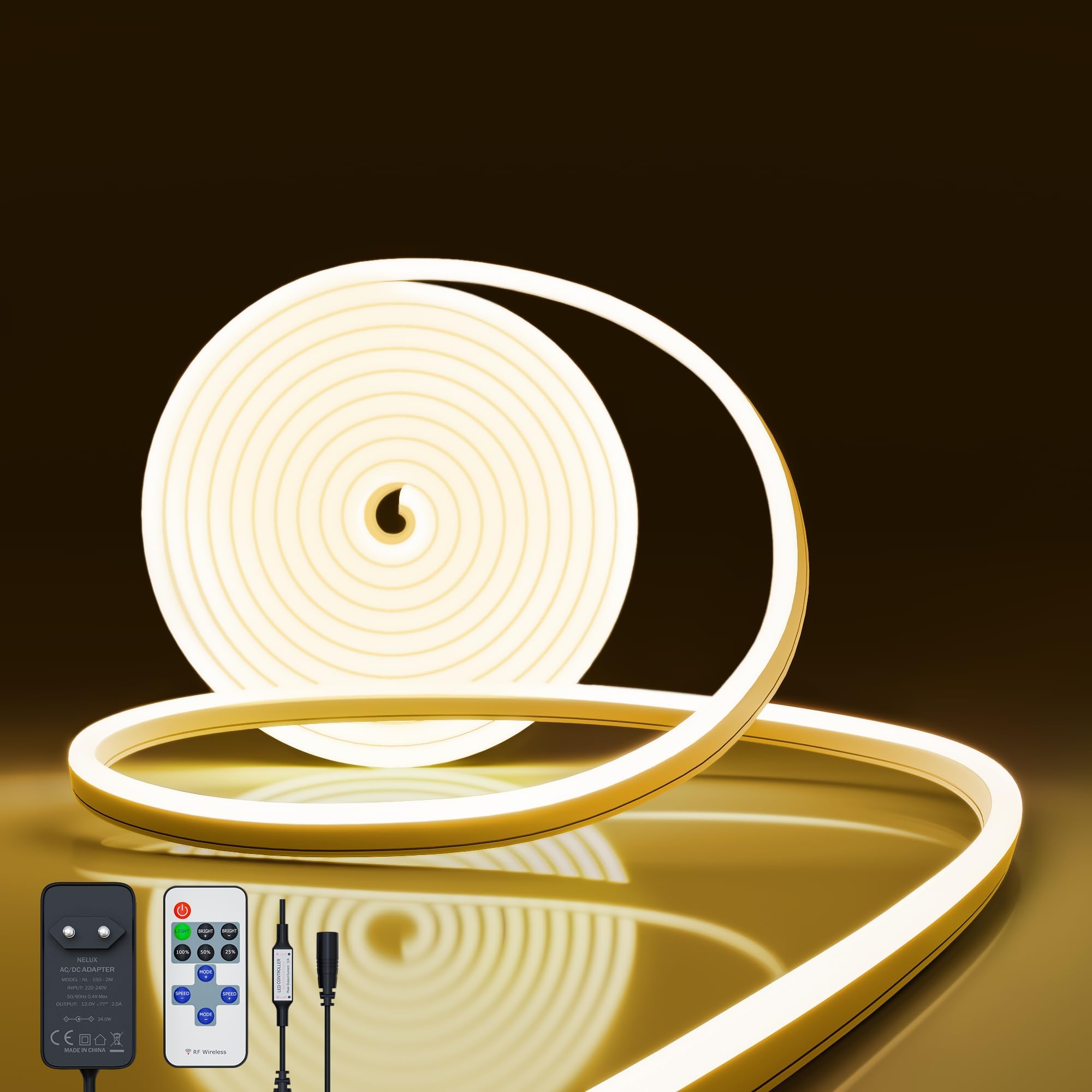 Lamomo LED Strip 2M, Warmweiss 12V Dimmbar Neon LED Streifen ...