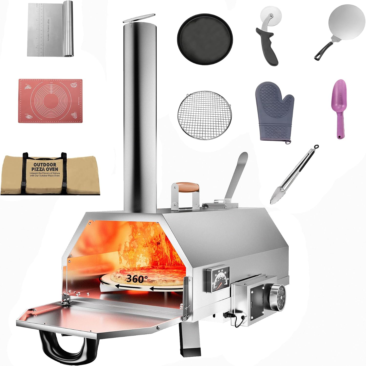 Amazon.com: Olela Pizza Oven Outdoor 12" Automatic Rotatable Wood Fired ...