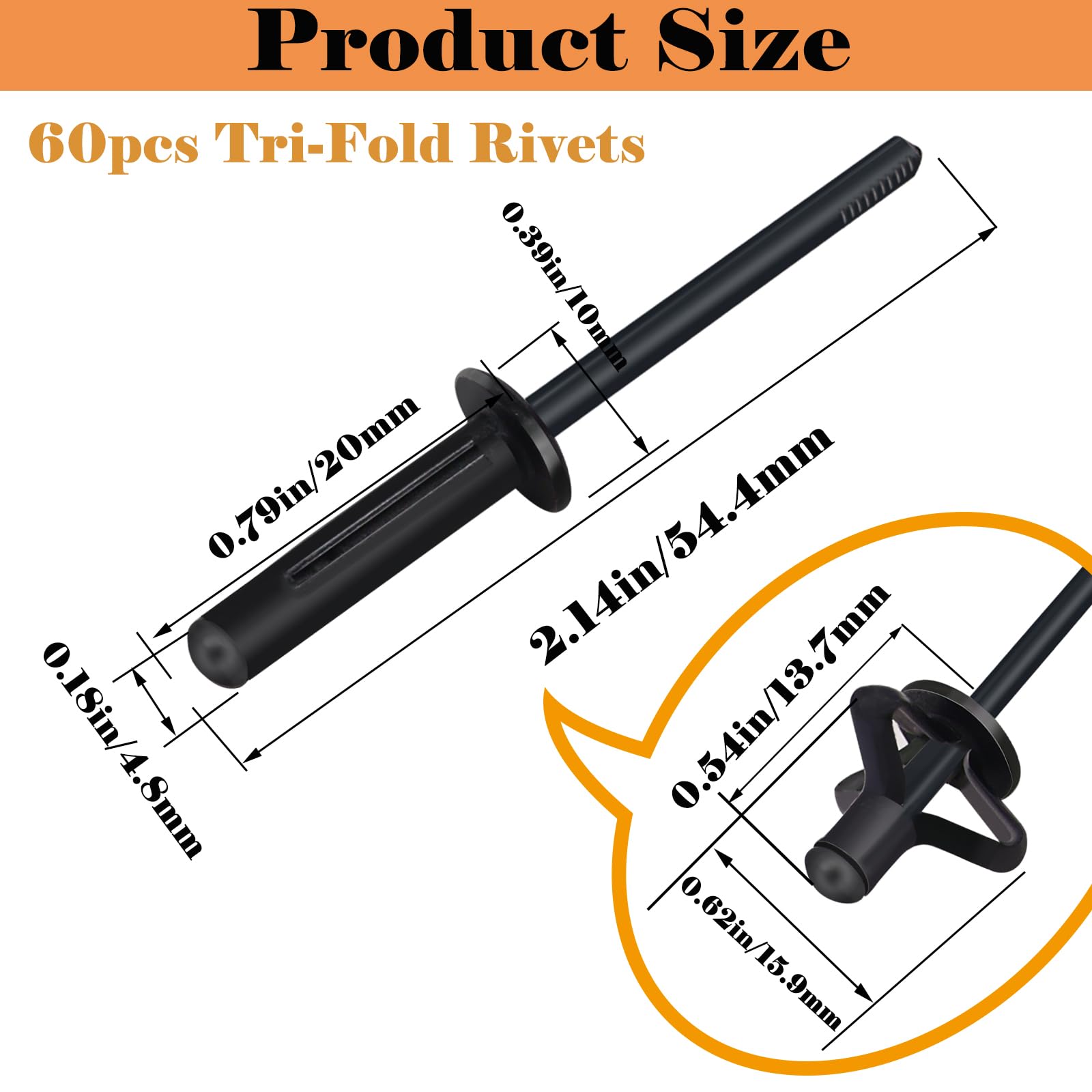 Snapklik.com : Sunxeke 60pcs Tri-Fold Rivets 3/16 Inch X 3/4 Inch Tri ...
