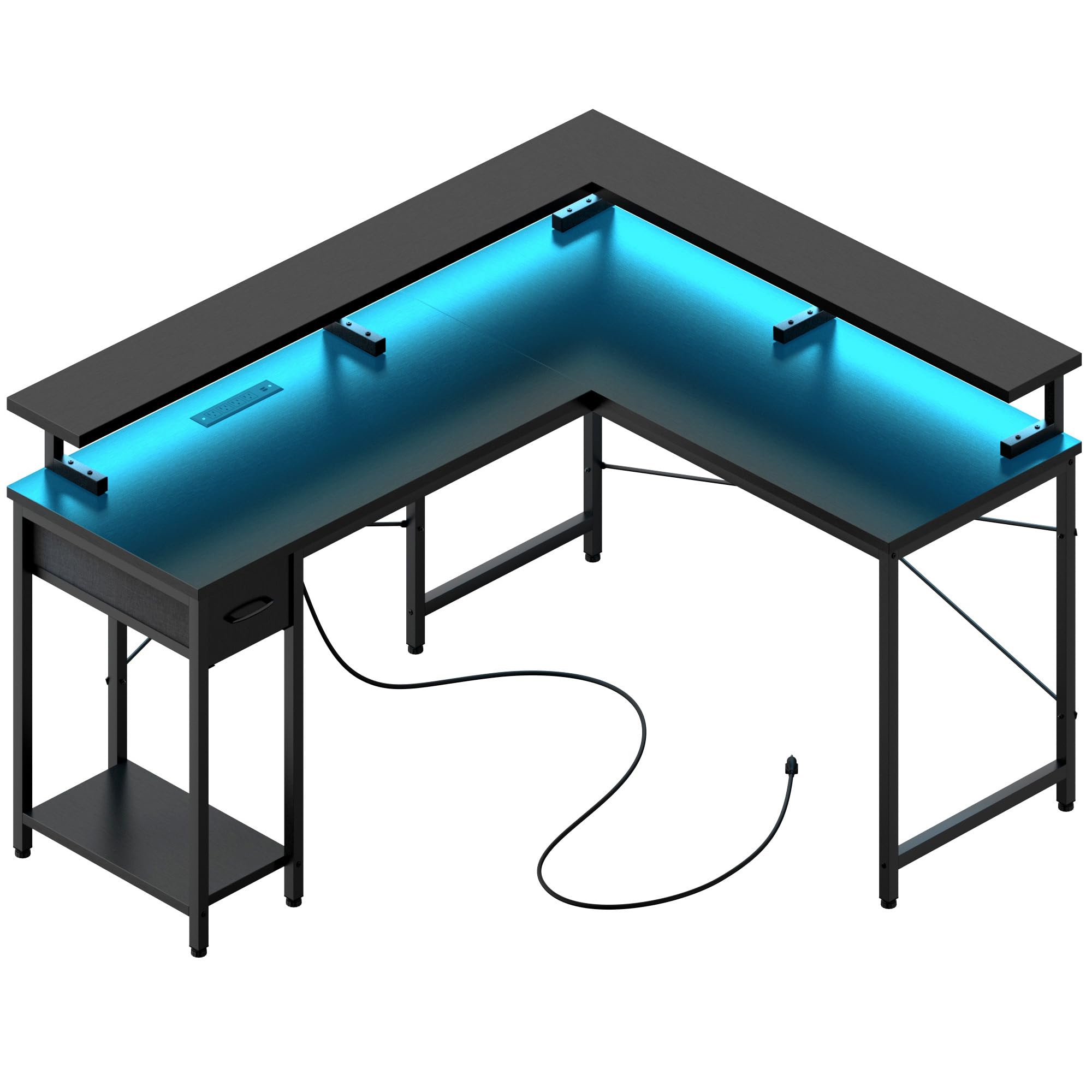 Amazon.com: RAGIFEN L Shaped Desk with Power Outlets & LED Strips, L Shaped Computer Desk with ...
