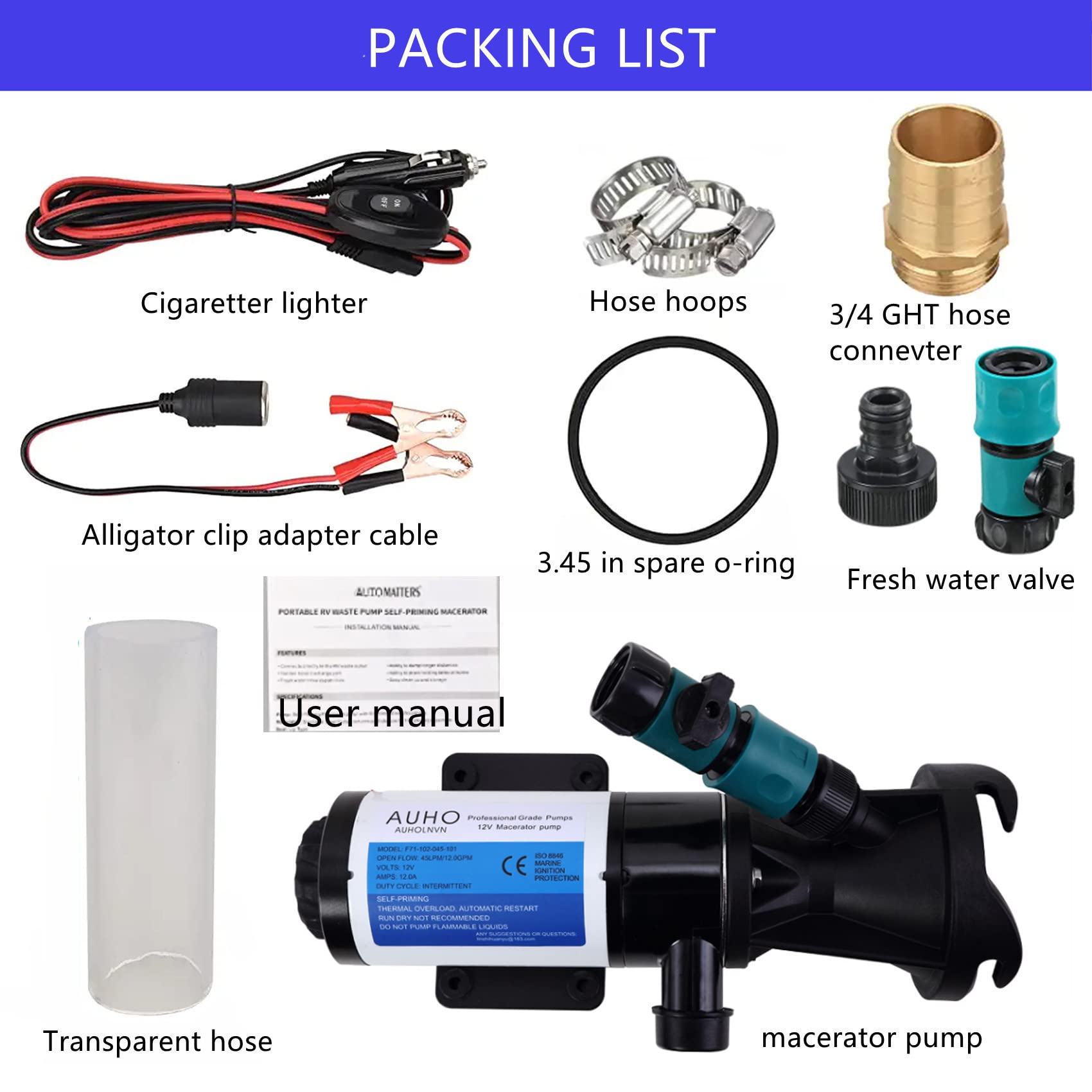 Snapklik.com : 12V RV Portable Macerator Waste Pump For Sewage, 12GPM ...