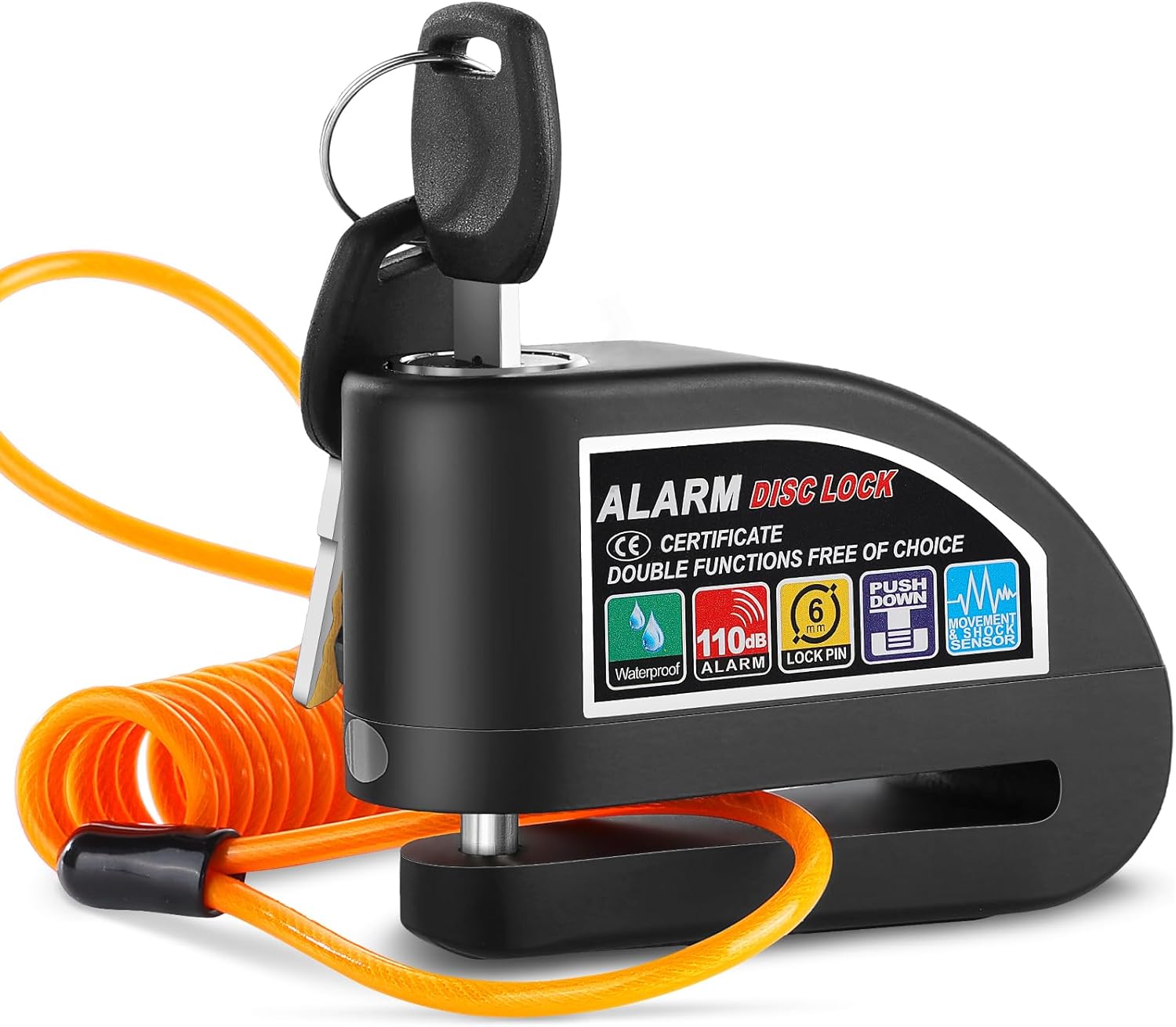 Amazon.com: YOHOOLYO Alarm Disc Lock Motorcycle Disc Brake Lock Anti-Theft Waterproof 110 dB 7mm ...