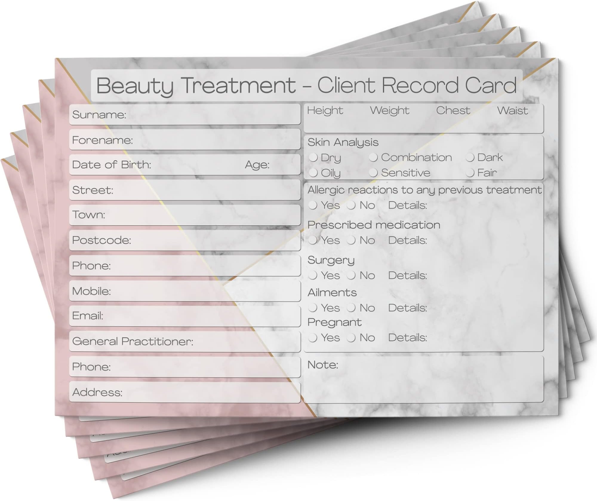 Beauty Client Cards - Salon and Therapist Customer Consultation Record ...