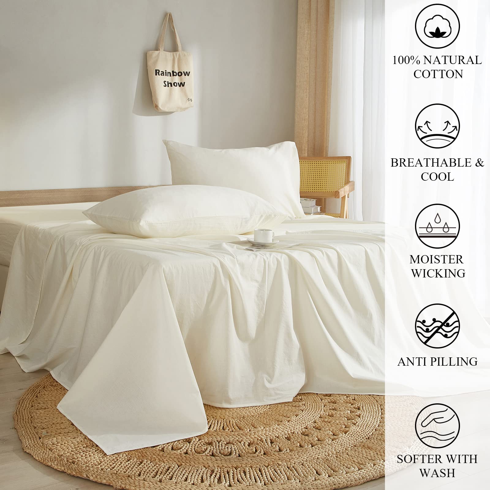 Snapklik.com : Full Size Bedding Sheets Cream White Sheets Set 4 Piece ...