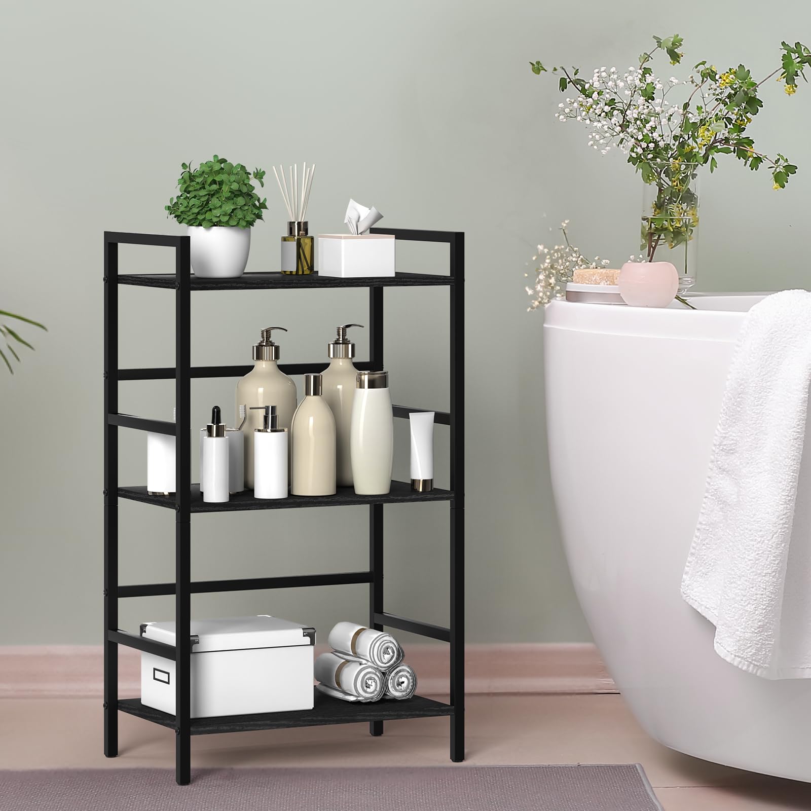 Snapklik.com : DOMYDEVM Small Bookshelf,Black Book Shelf For Bedroom, 3 ...