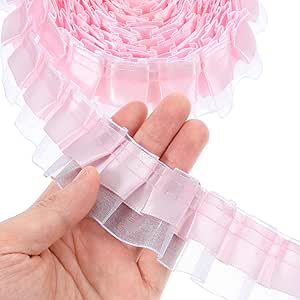 Amazon.com: Pink Lace Ribbon, 2-Layer Ruffle Ribbon Double-Layer ...