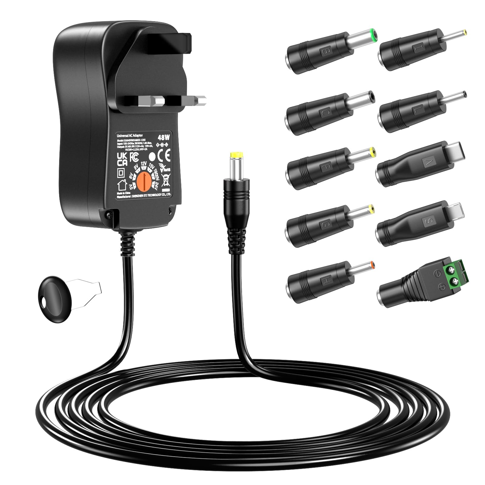 48W Universal AC DC Power Adapter UK Basicvolt 5V 6V 9V 12V 15V 19V 20V ...