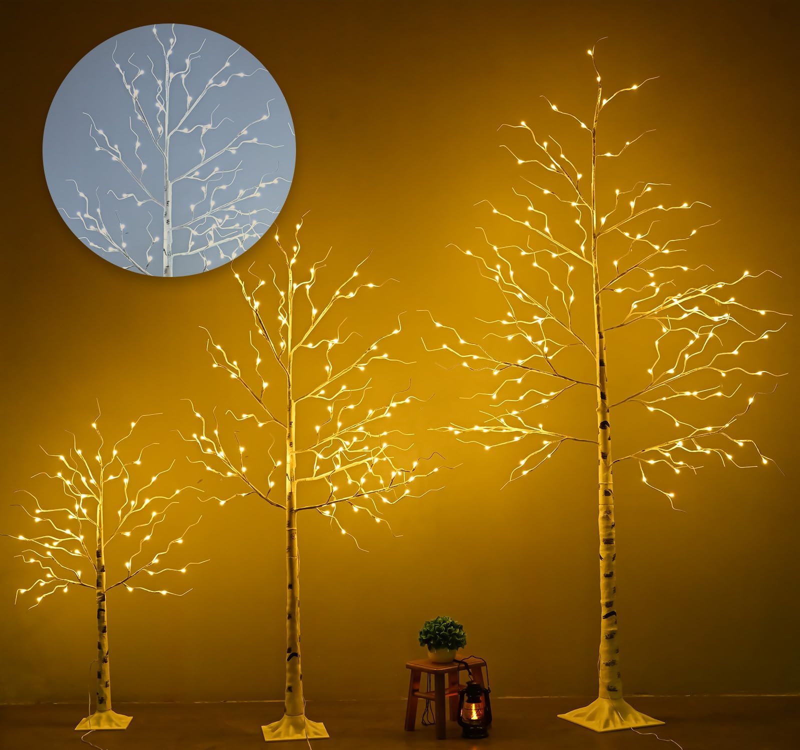 Amazon.com : Hawisphy Set of 3 Lighted Birch Tree, 4/6/8FT Birch ...