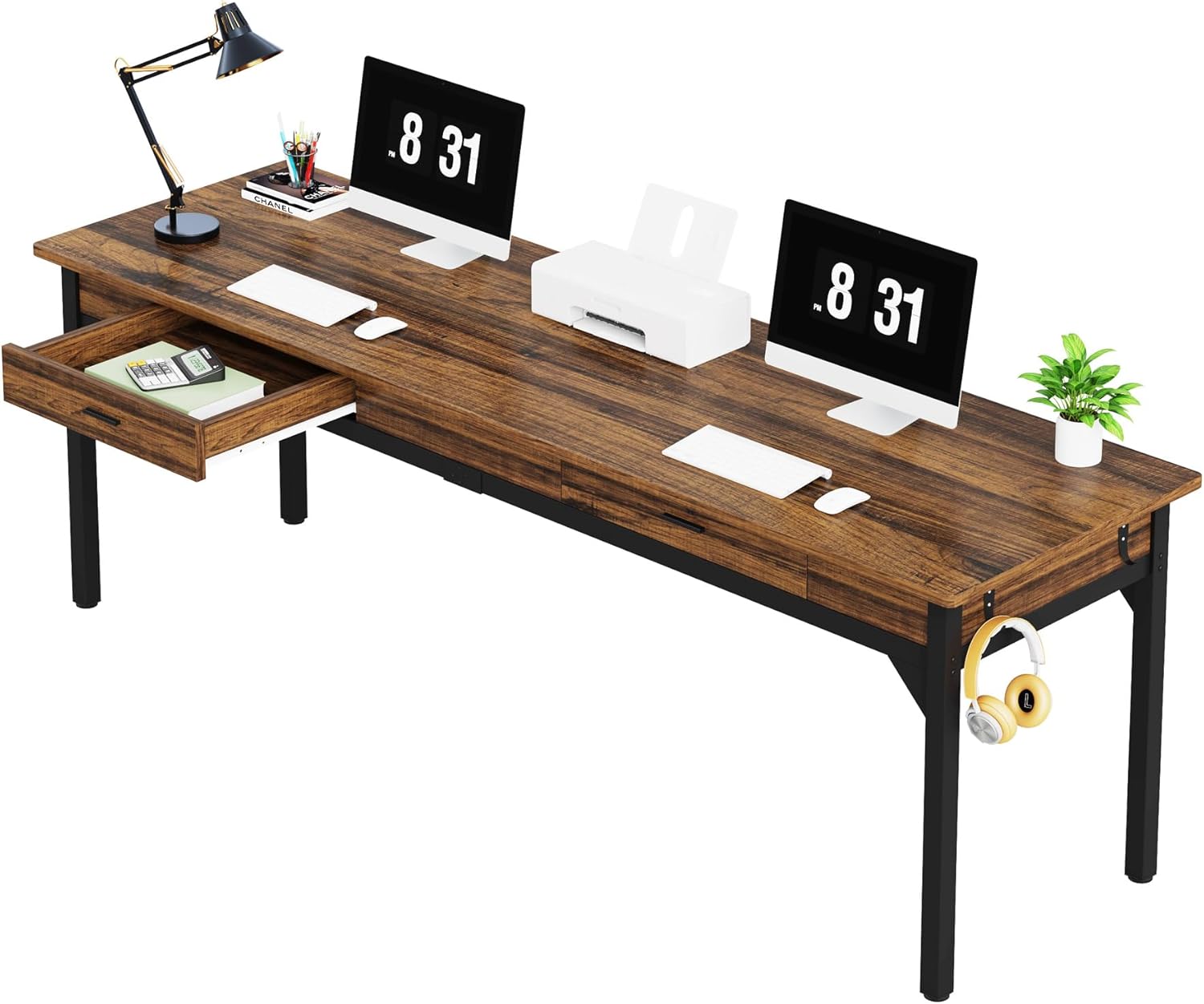 Amazon.com: LITTLE TREE Two Person Desk, 78.7" Extra Long Computer Desk ...