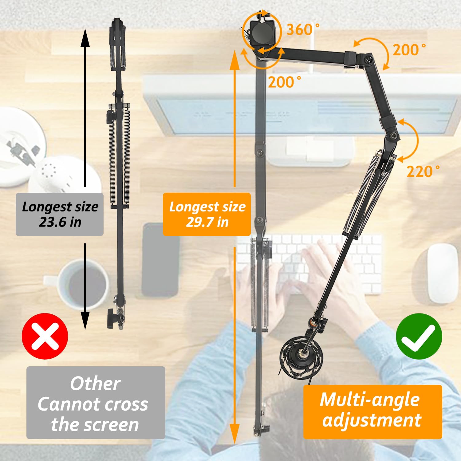 Snapklik.com : Frgyee Mic Boom Arm, Height Adjustable Overhead ...