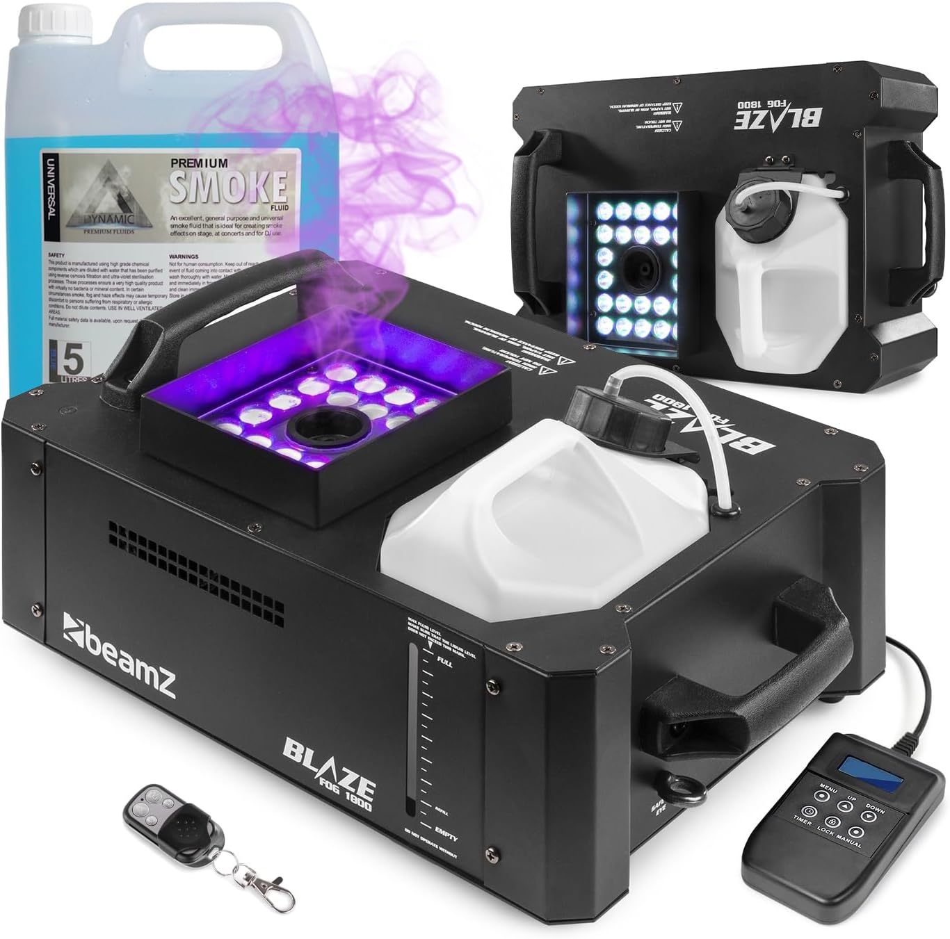beamz BLAZE1800 Vertical Smoke Machine Pair 1800W with LED Lights, DMX ...