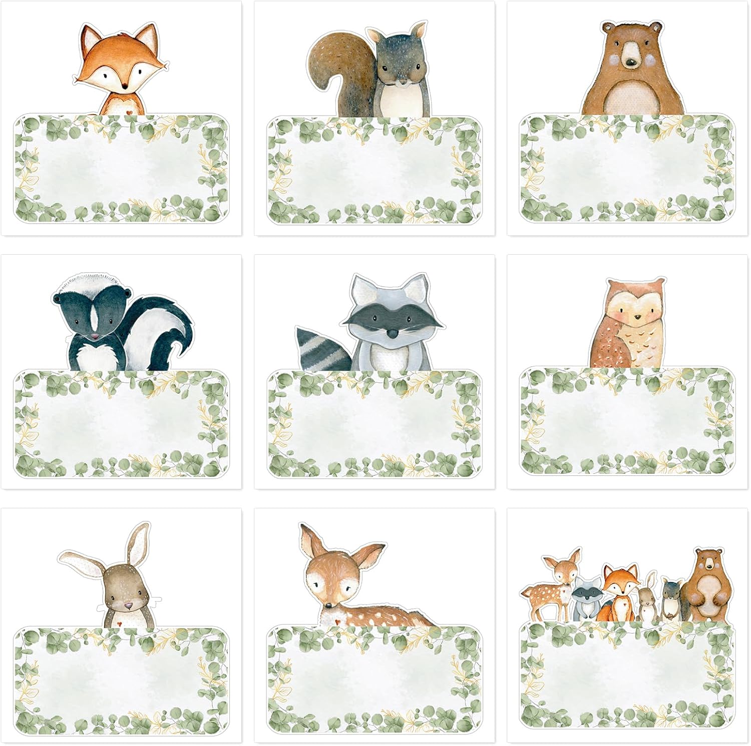 Amazon.com: Whaline 54Pcs Woodland Animal Name Tag Stickers Jungle ...