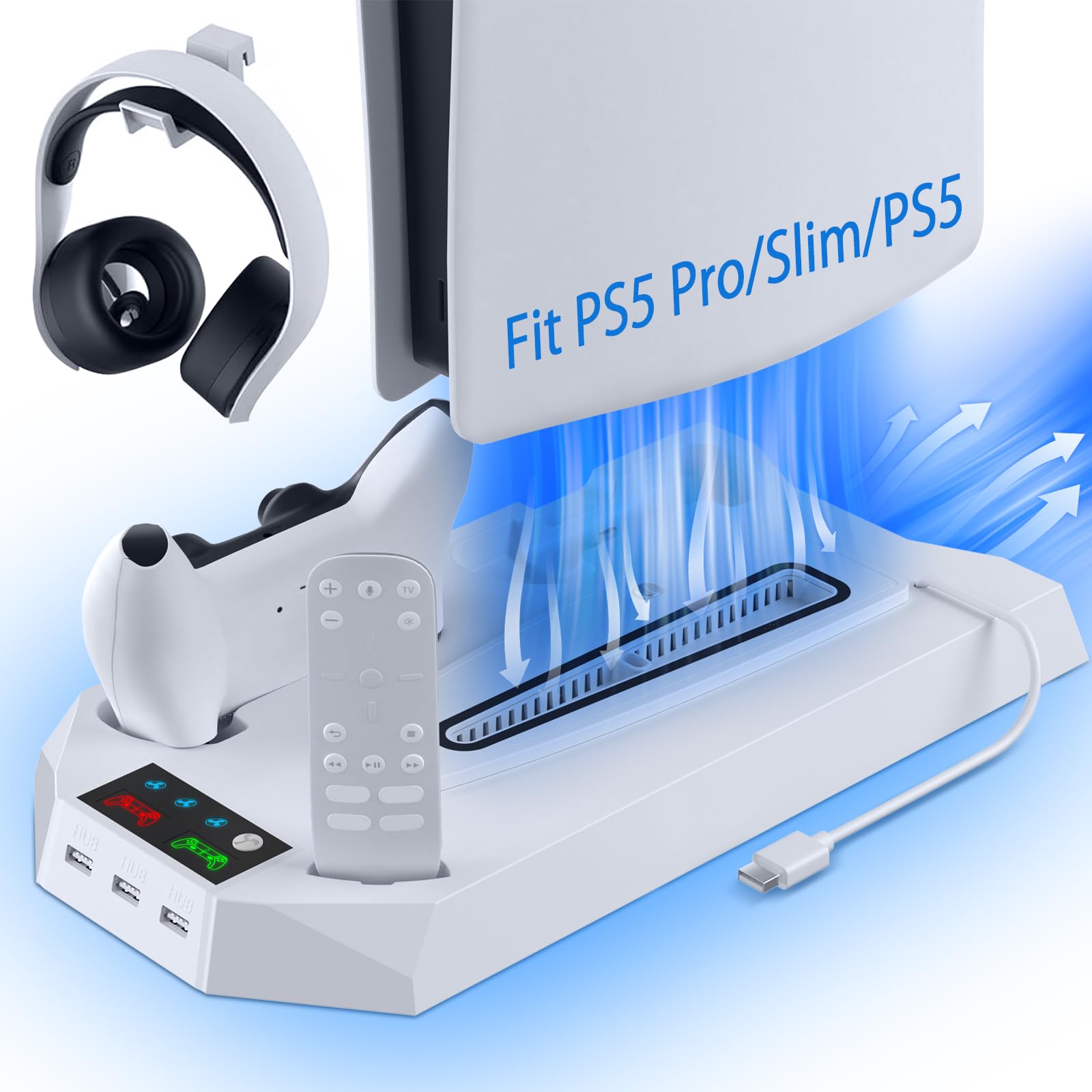 Amazon.com: PS5 Cooling Station, LHFDIAN PS5 Pro Stand Vertical and 3 ...