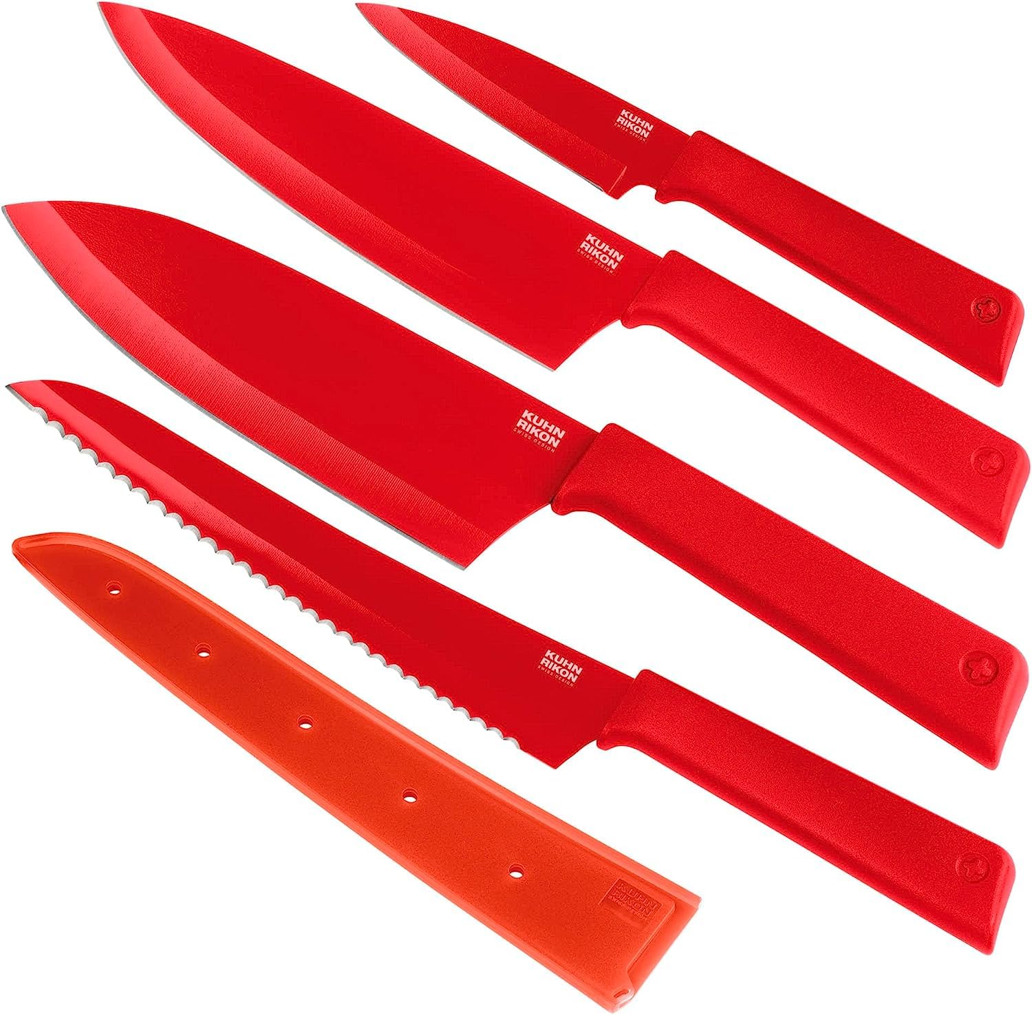 Kuhn Rikon Colori+ Mixed Kitchen Knife Set with Blade Covers. Includes ...