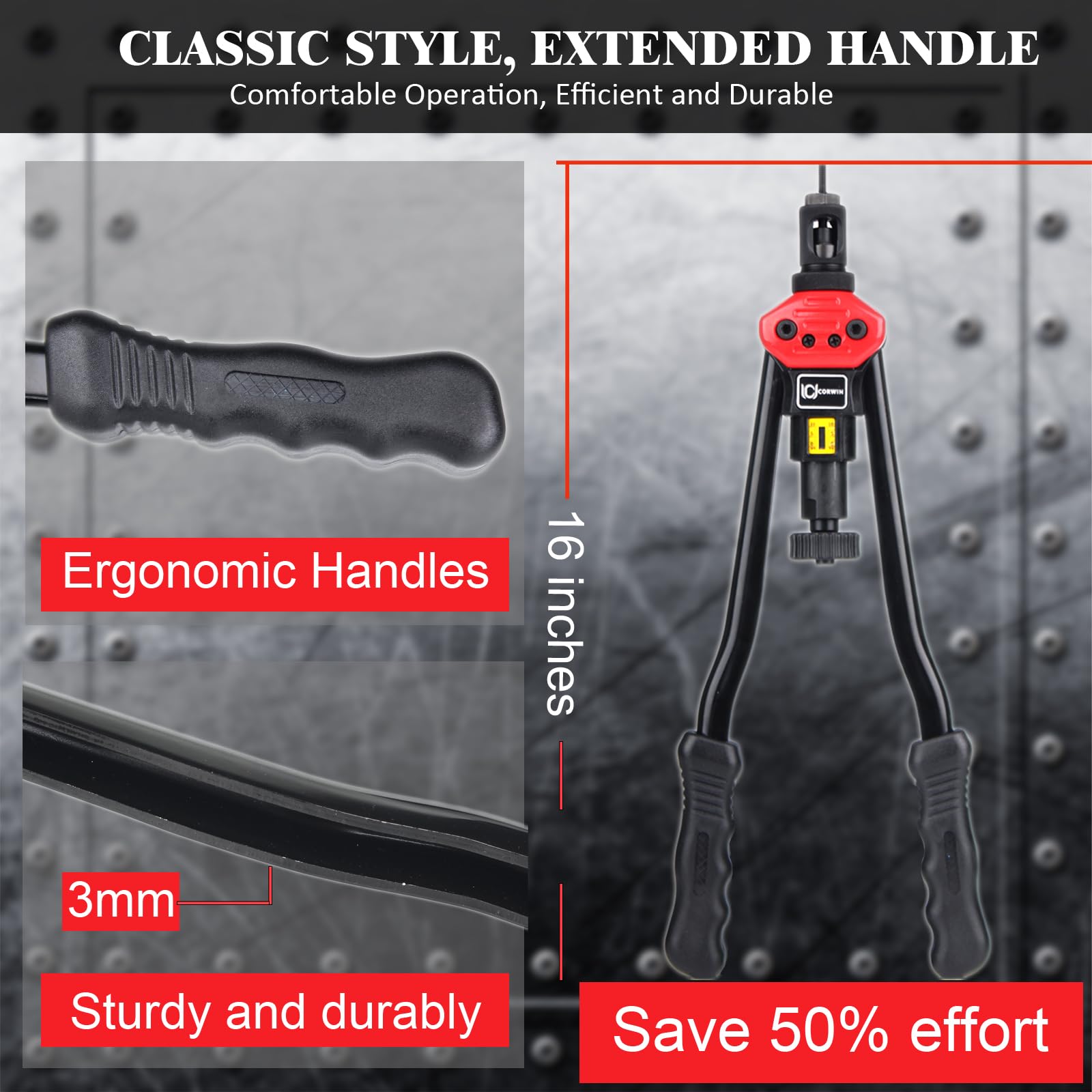 Extra Long Mandrel Rivet Nut Tool 1002 16-Inch Rivnut Gun Kit with 9 ...