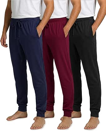 Real Essentials 3 Pack: Men's Cotton Jersey Soft Jogger Sleep Lounge ...