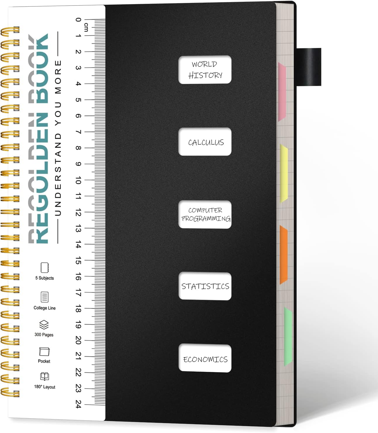 Amazon.com : Regolden-Book 5 Subject Notebook College Ruled with Pocket ...