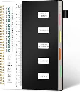 Regolden-Book 5 Subject Notebook College Ruled 7x10", Spiral Notebook ...
