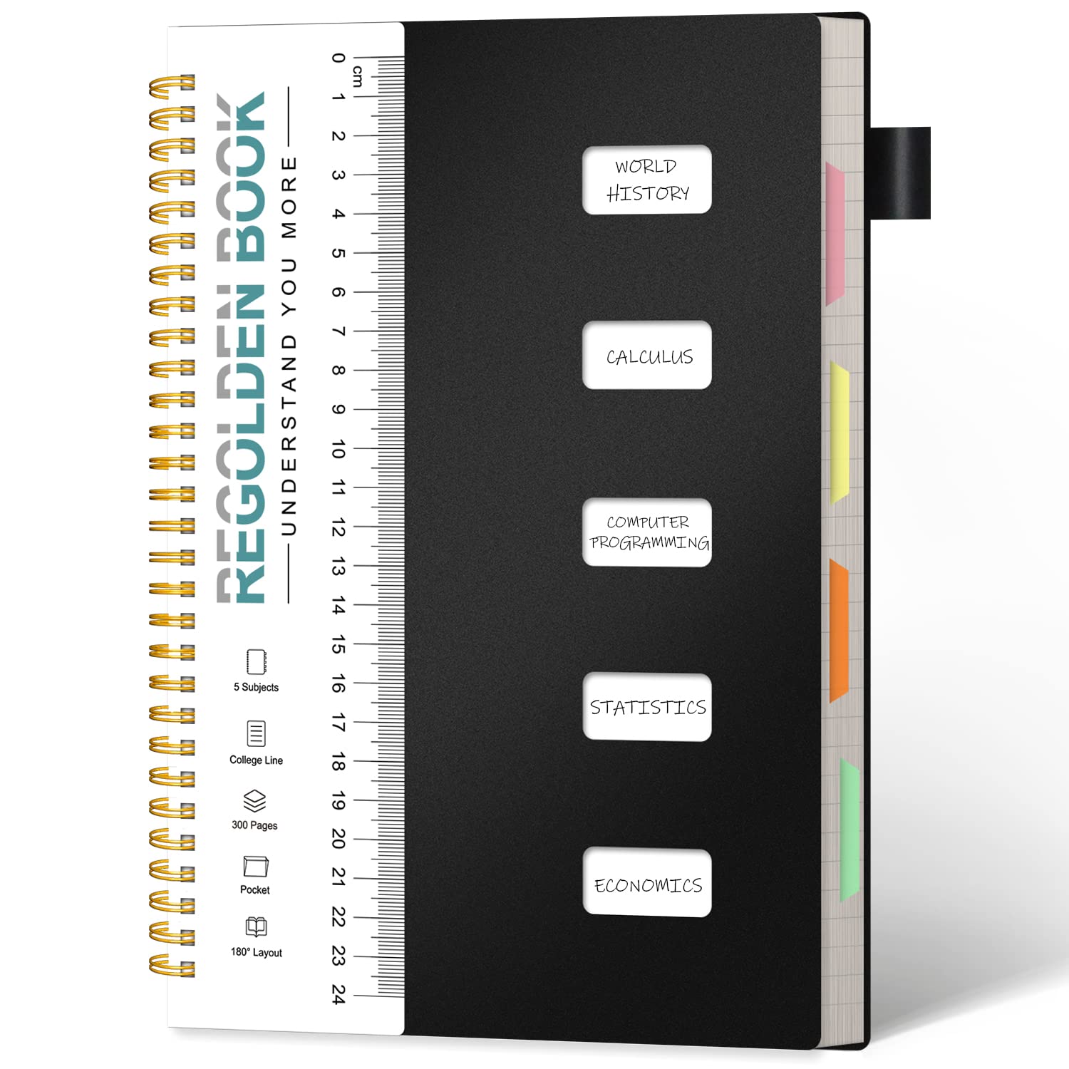 Amazon.com : Regolden-Book 5 Subject Notebook College Ruled with Pocket ...