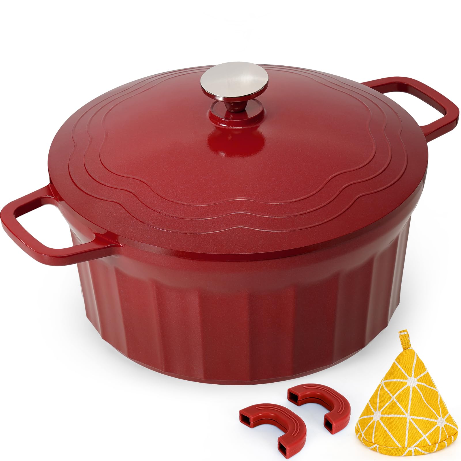 Amazon.com: Dutch Oven Pot with Lid, 6.5 Quart Enameled Cast Aluminum ...