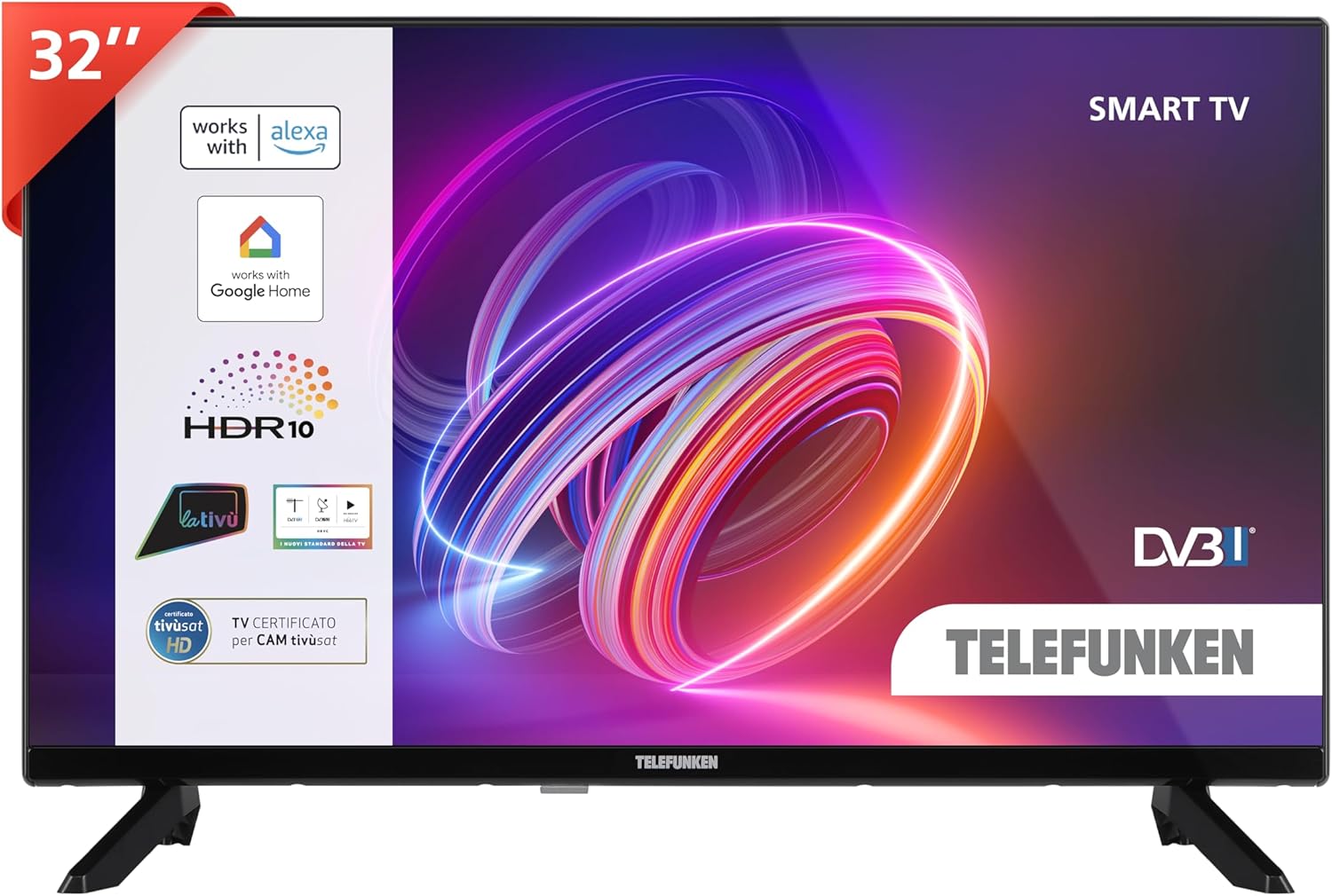 TELEFUNKEN 2025 Smart TV 32" HD Ready TE32750B45I2DZ, TV LED 32 Pollici, Compatibile con Alexa e ...