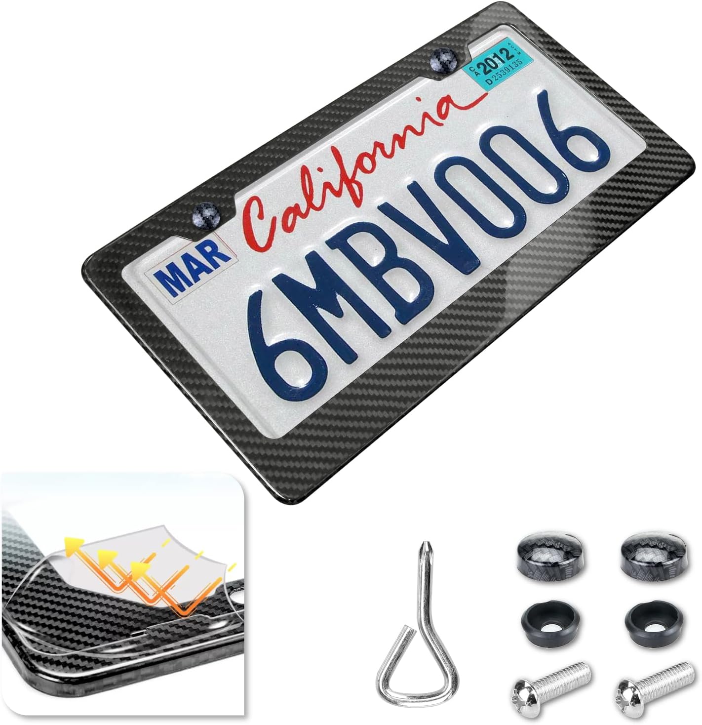 Amazon.com: HENGDE Carbon Fiber for License Plate Frame, Universal ...