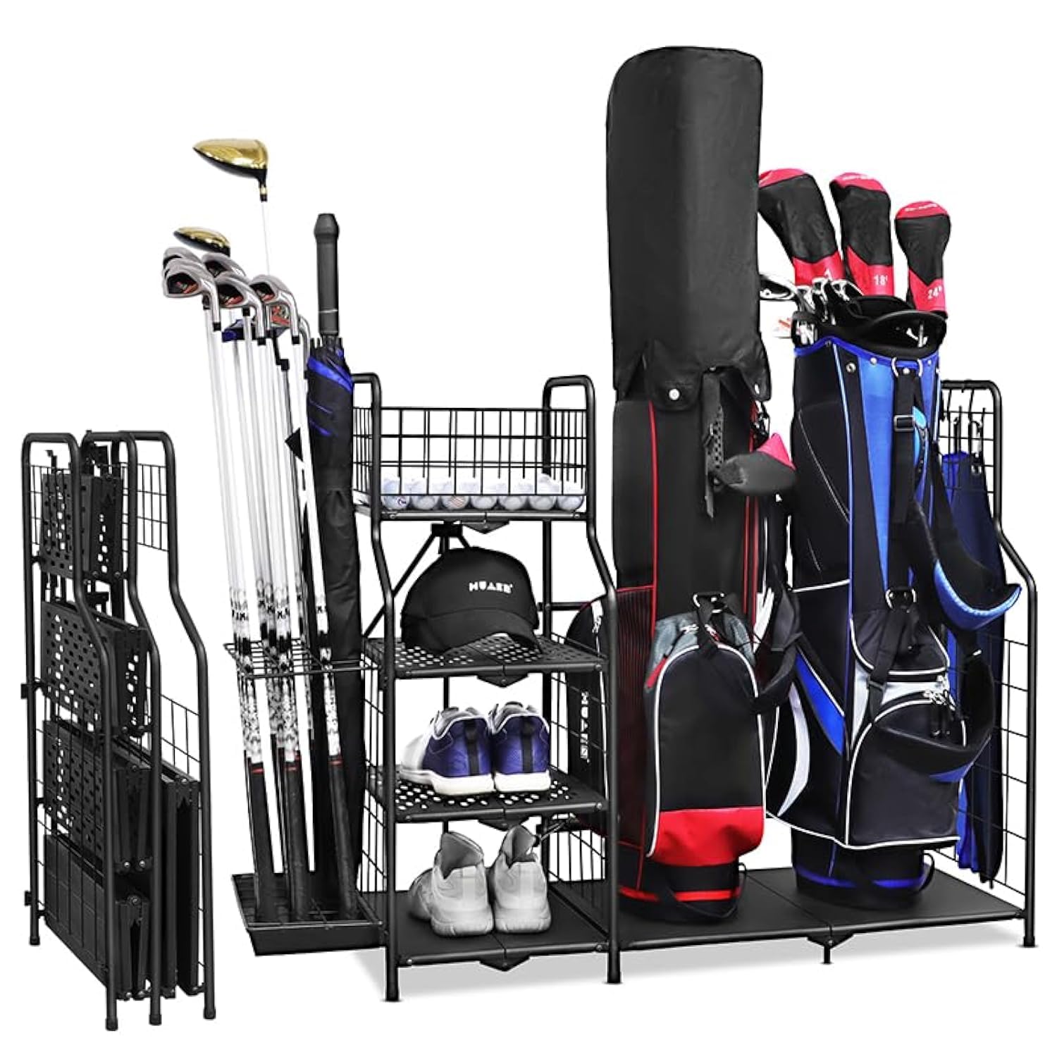 HUAEN Folding Golf Bag Stand,Golf Storage Organizer for Garage with no ...
