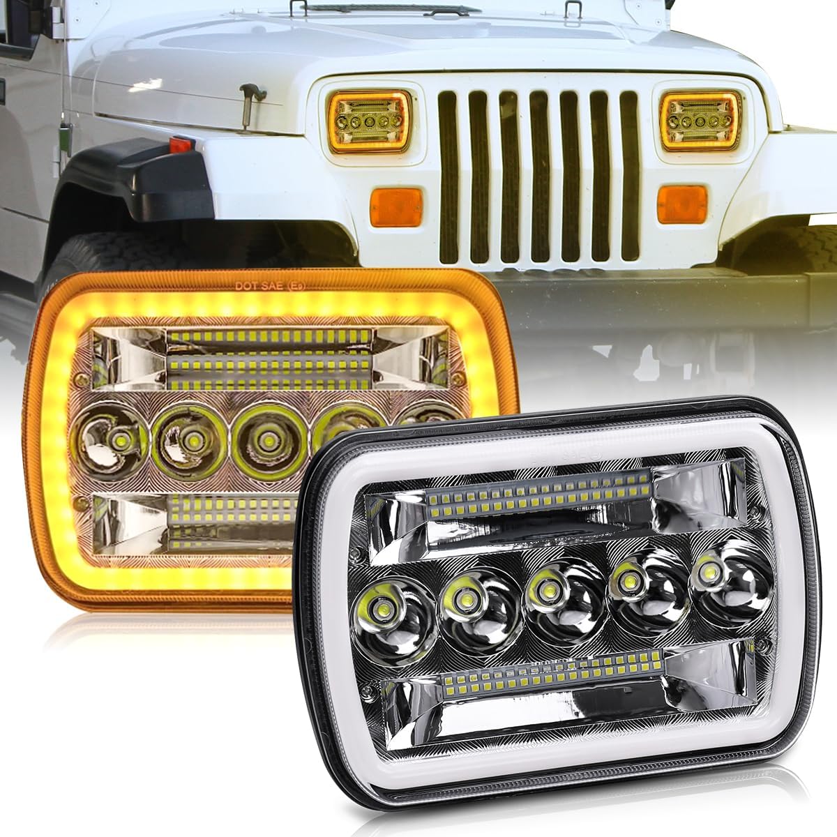 Amazon.com: CO LIGHT 7x6 5x7 LED Headlights Amber angle eyes Cool Halo ...