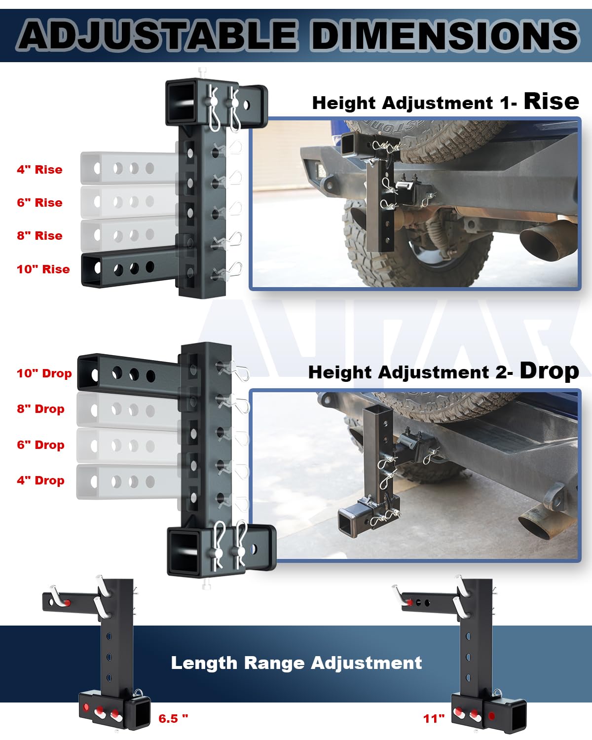 Snapklik.com : Aupar Patented Design Hitch Riser Adjustable Trailer ...