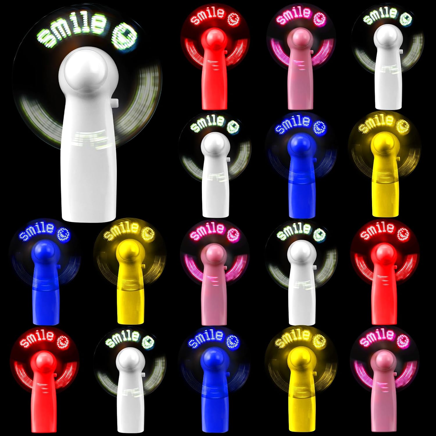 Rossesay 16 Pcs Mini Fans Bulk Smile Face LED Glow Light up Message Fan ...