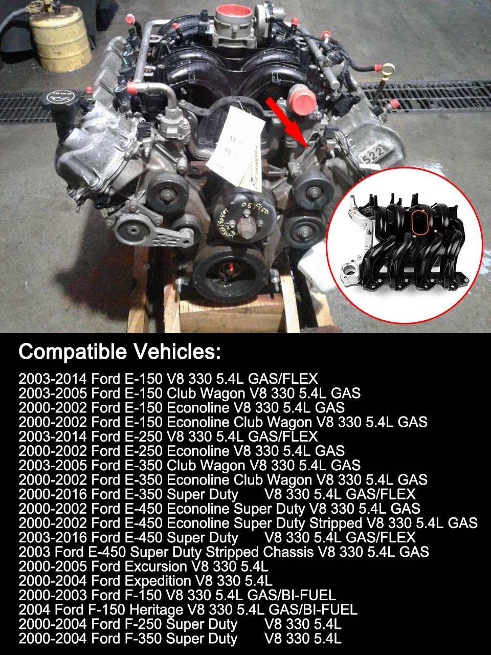 615-188 Upper Intake Manifold with Gasket Kit Fits for Ford E-150 E-250 ...