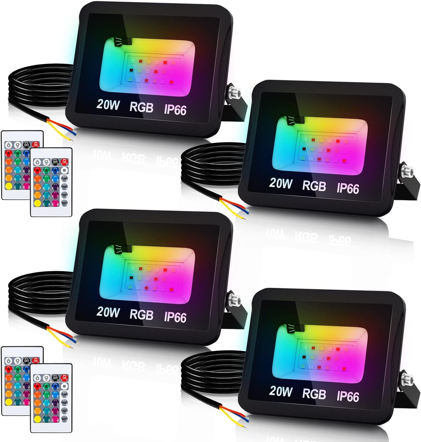 Cecaylie RGB LED Strahler Außen 4er 10W mit Fernbedienung, RGB Fluter ...