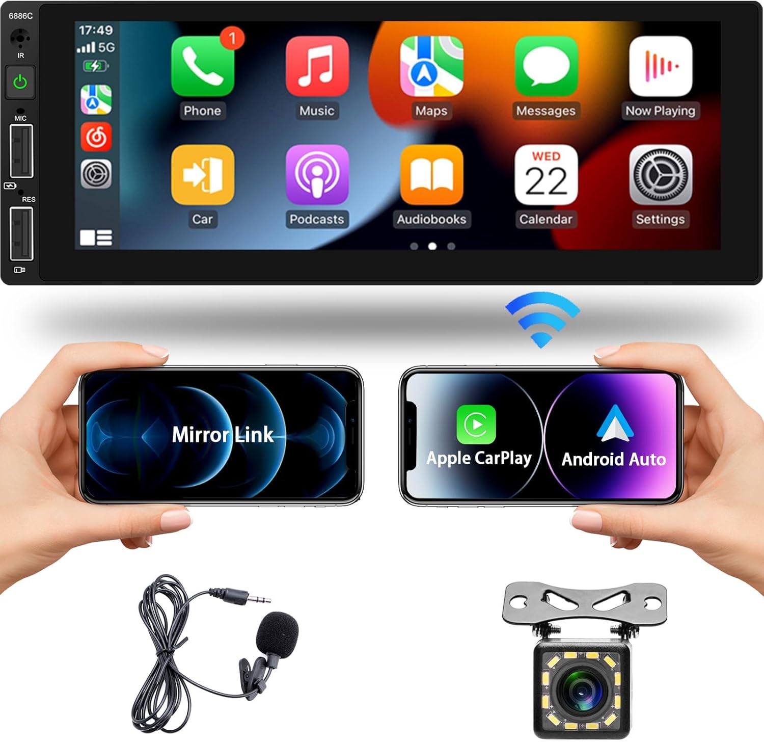 Amazon.com: Hodozzy Single Din Car Stereo Wireless Carplay Android Auto ...